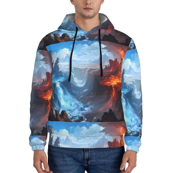 Cauagu Red And Blue Fire Mountains for Men's Pullover Hooded Sweatshirt ...