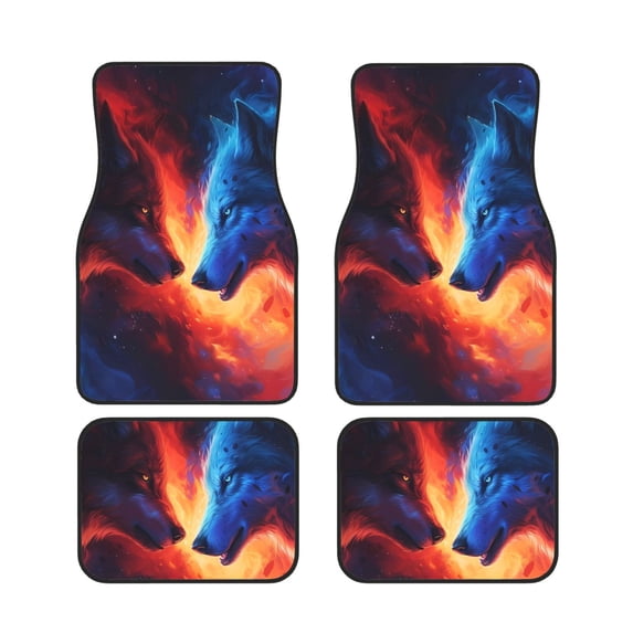 Cauagu Red And Blue Fire Wolf Pattern Car Floor Mat Set of 4,Car Carpet ...