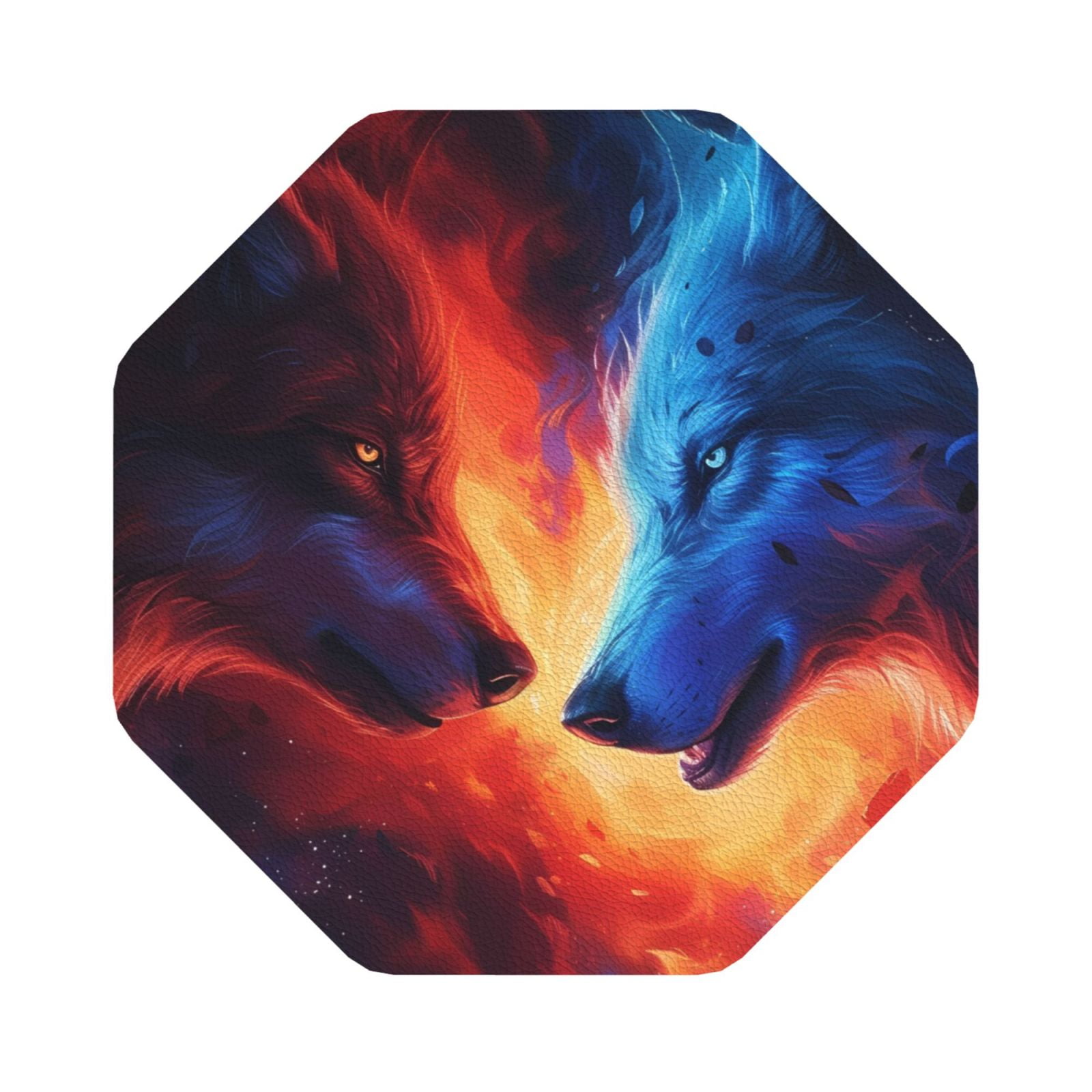 Cauagu Red And Blue Fire Wolf for Round Coaster,Drink Coasters Set of 4 ...