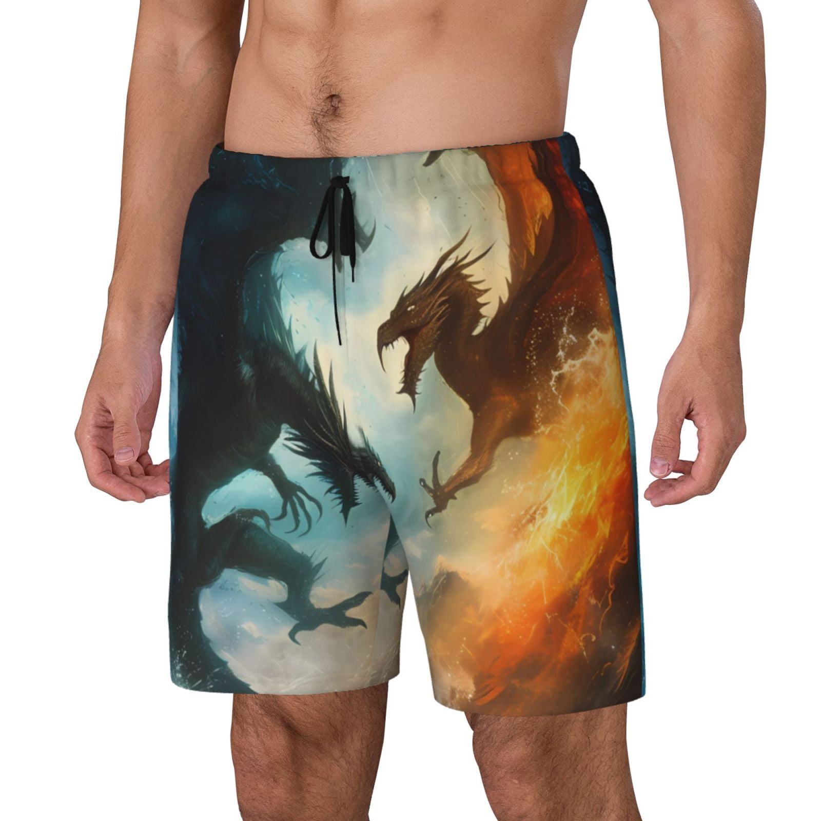 Cauagu Red And Blue Flame Wave Dragon Print Mens Swim Trunks Quick Dry ...