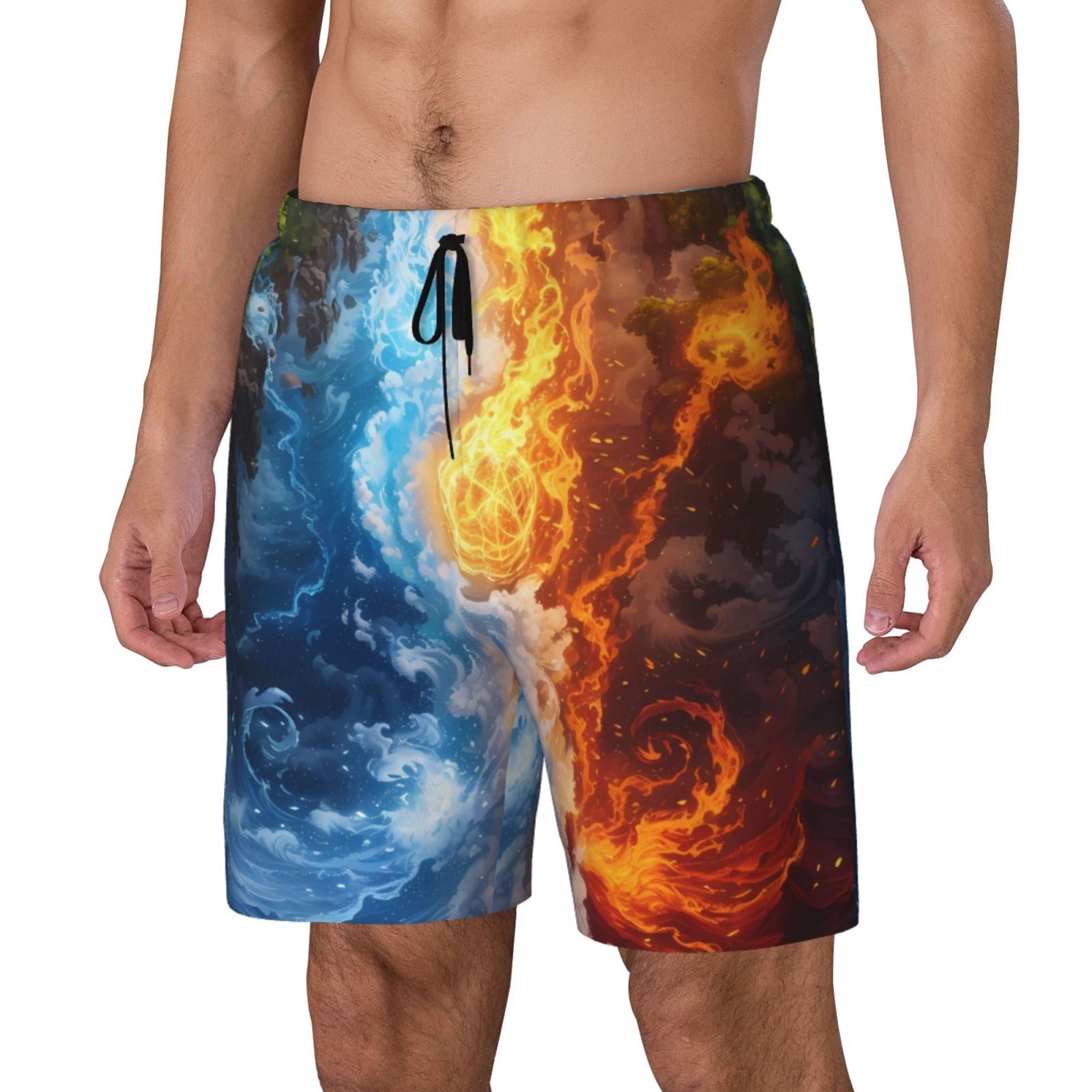 Cauagu Red And Blue Flame Waves Print Mens Swim Trunks Quick Dry Board ...