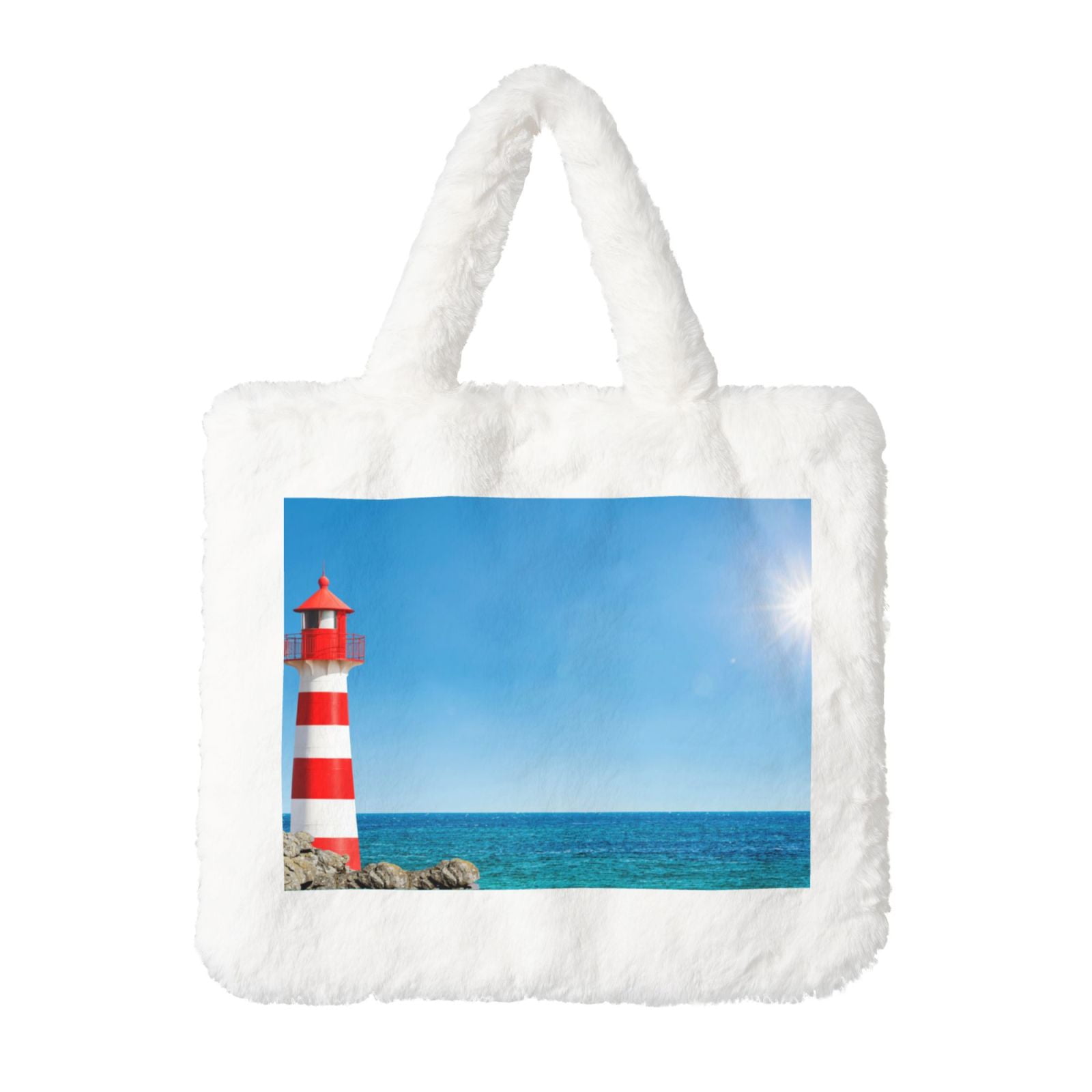 Cauagu Red And White Lighthouse Pattern Women's Plush Tote Bag,Soft ...