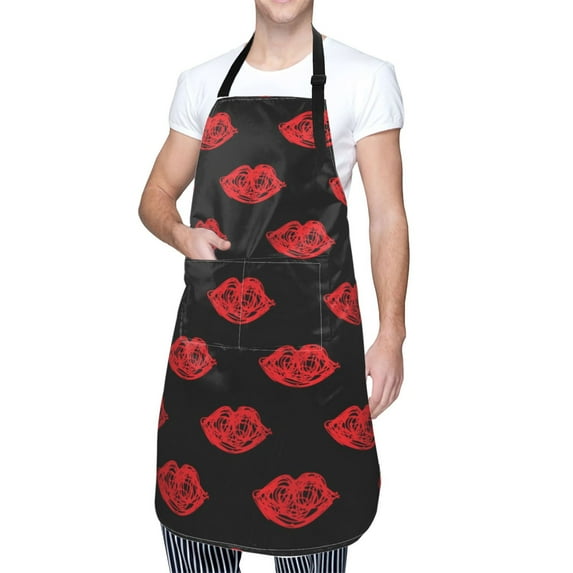 Cauagu Red Beautiful Lips Aprons with Pockets,Waterproof Apron for ...