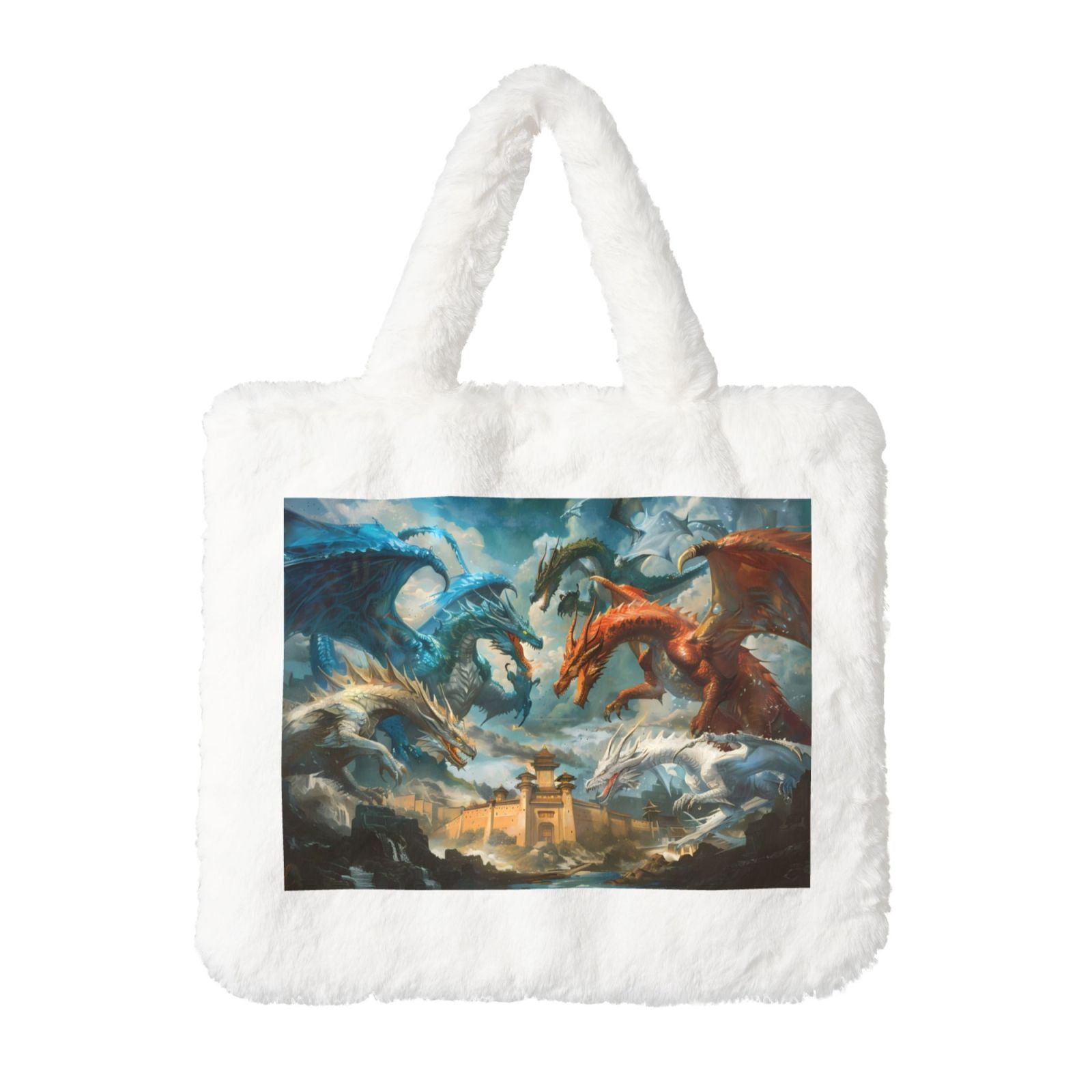 Cauagu Red Blue Dragon Battle Epic Pattern Women's Plush Tote Bag,Soft ...