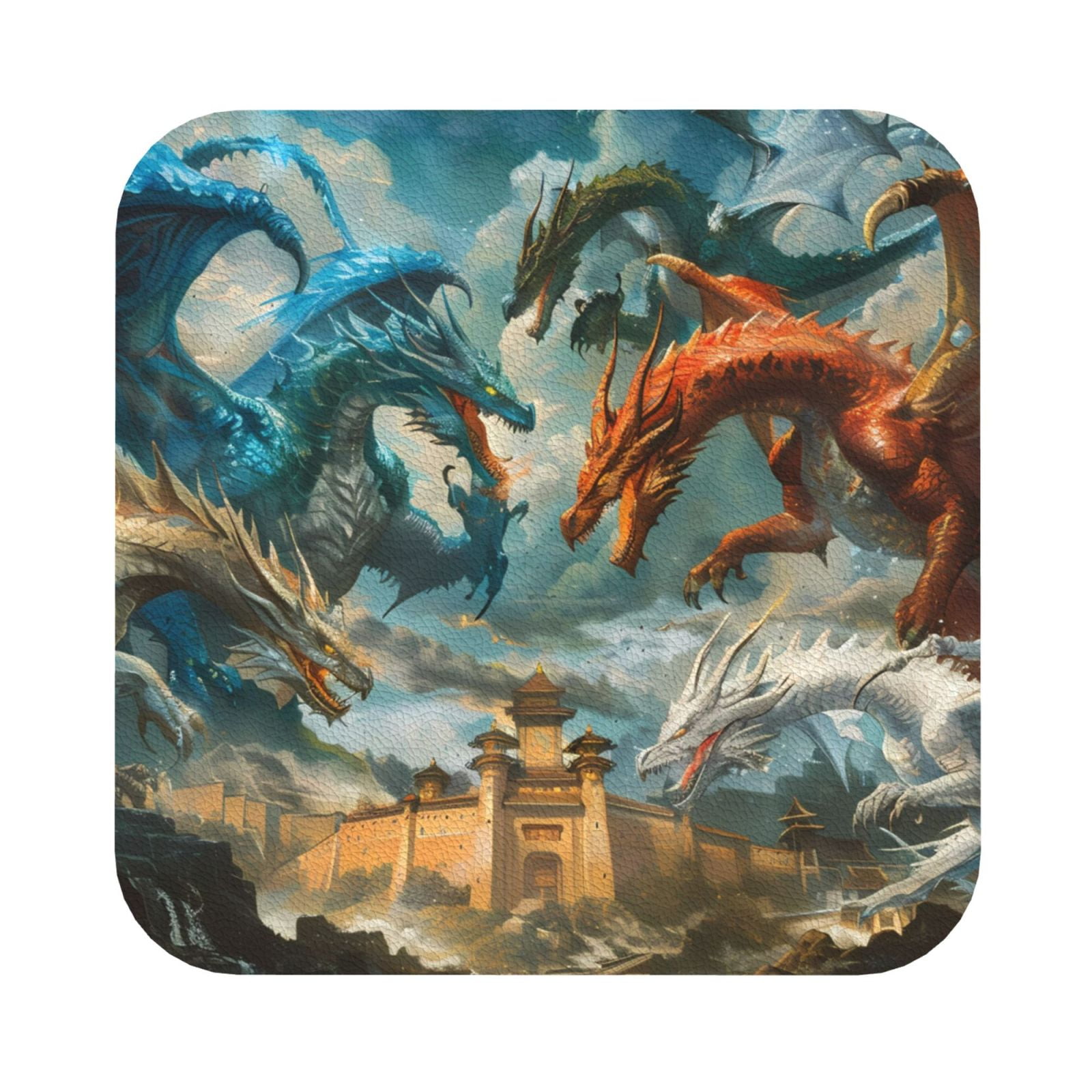 Cauagu Red Blue Dragon Battle Epic for Round Coaster,Drink Coasters Set ...