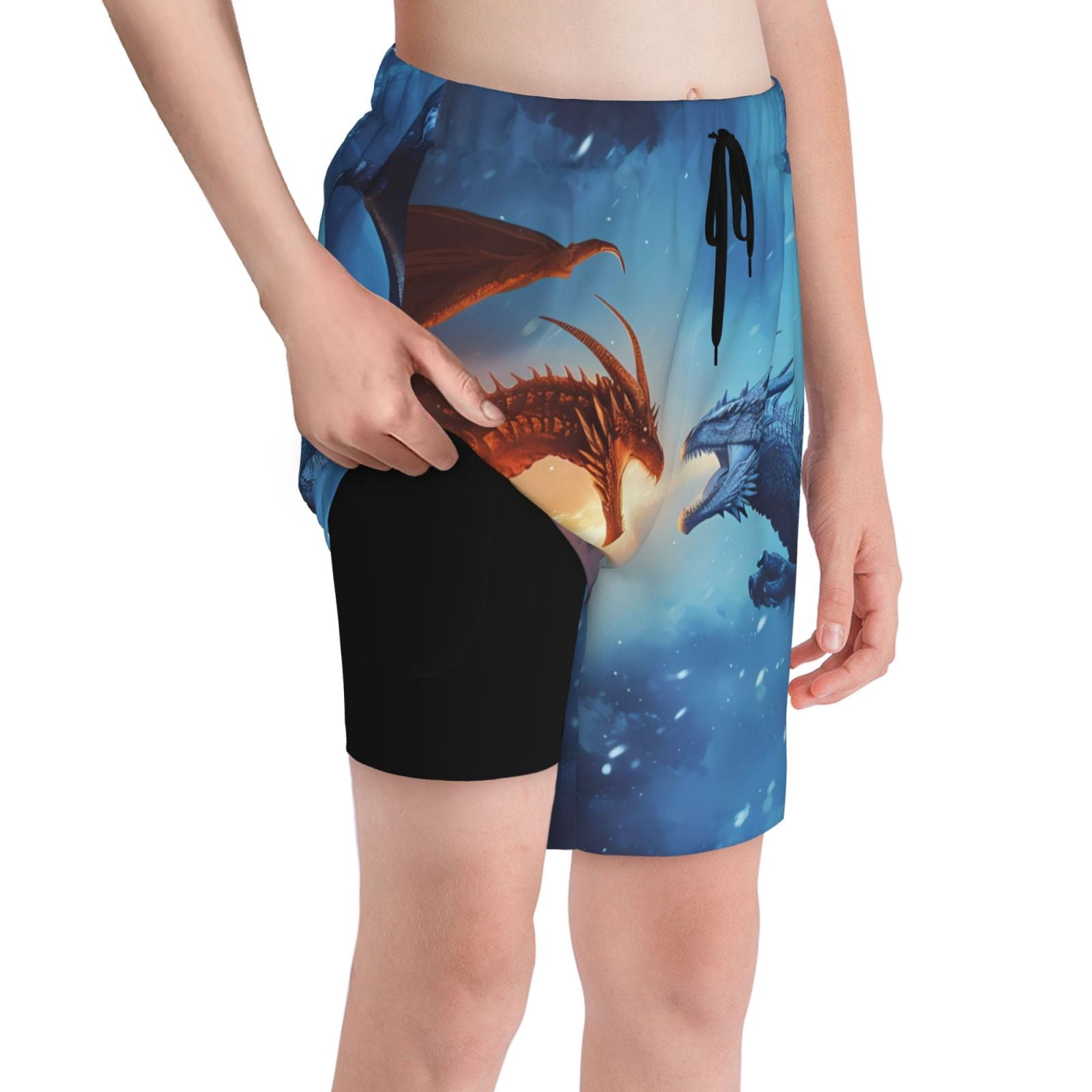 Cauagu Red And Blue Fire Dragon A Print Swim Trunks for Men,Youth Boys ...