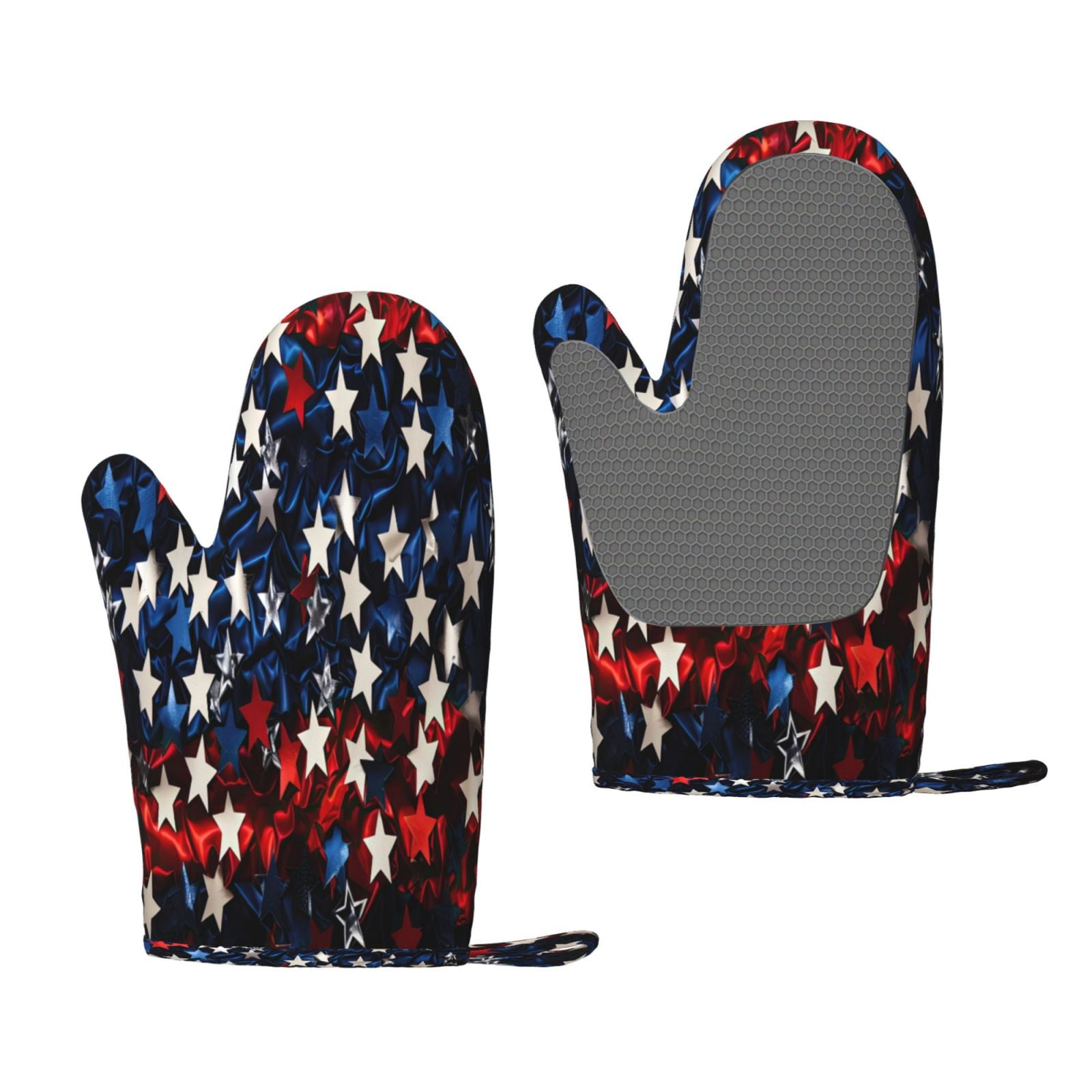 Cauagu Red Blue White Stars Print Oven Mitts 2 Piece Set,BBQ Gloves ...