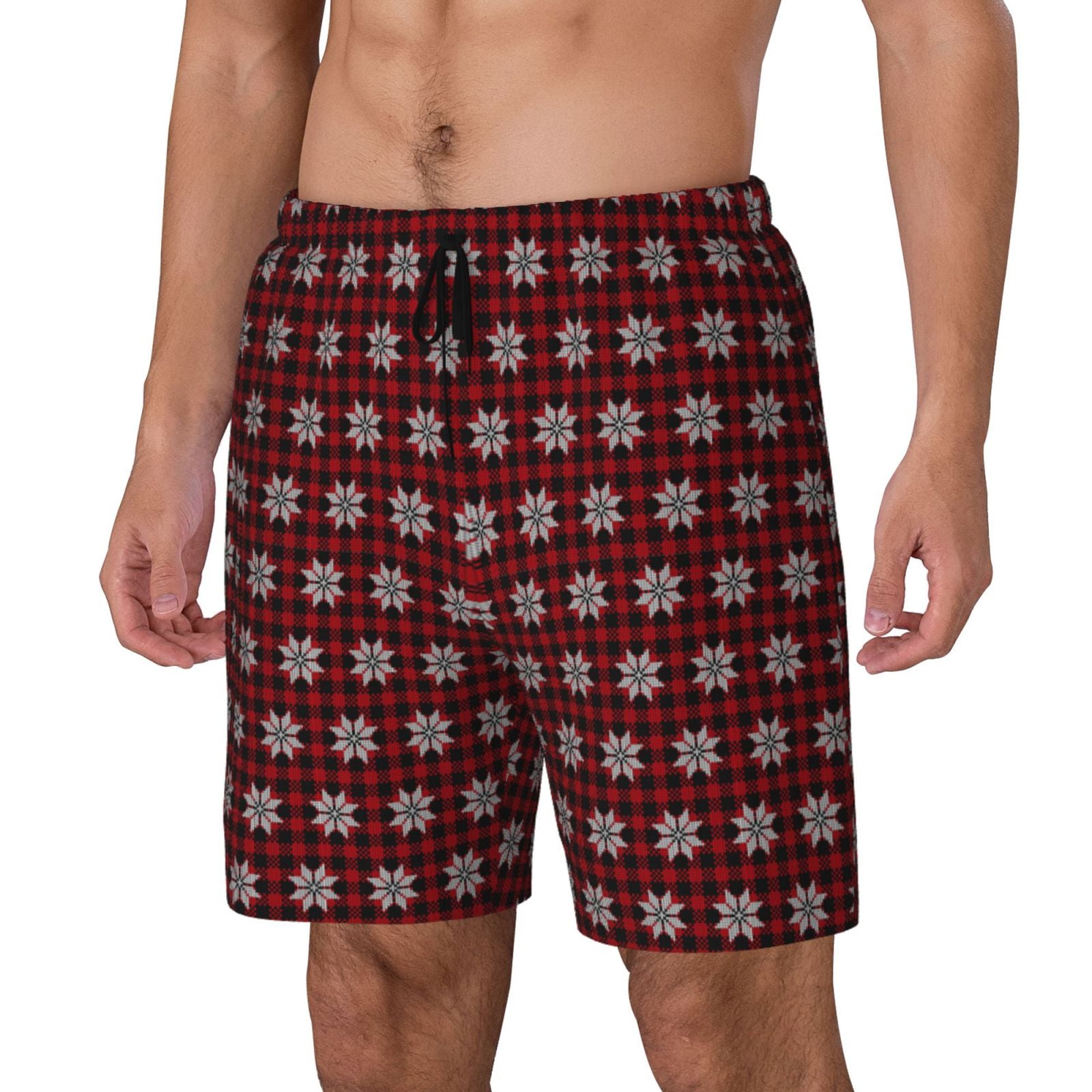 Cauagu Red Buffalo Plaid Merry Christmas Print Mens Swim Trunks Quick ...