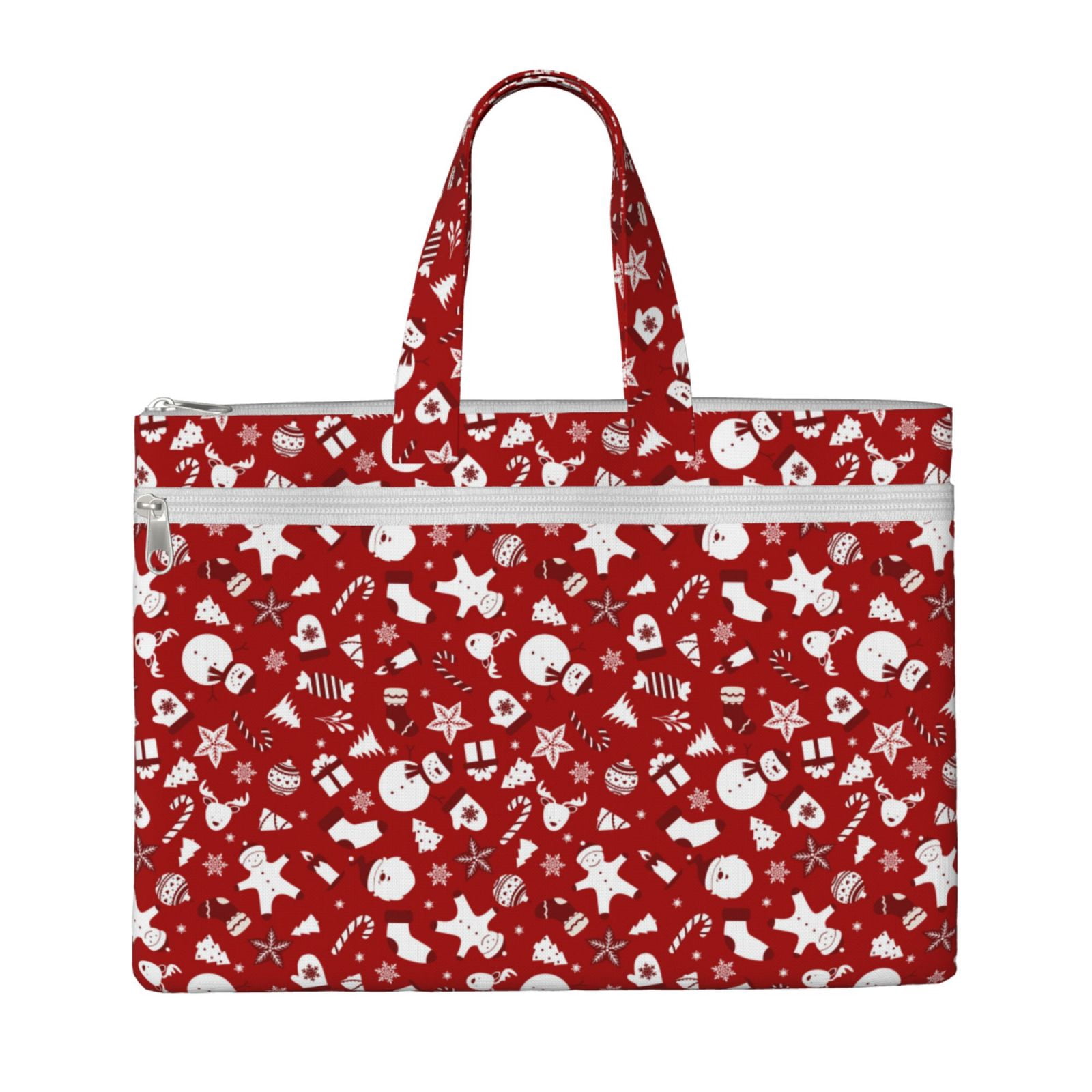 Cauagu Red Christmas Cheer. Pattern Canvas Tote File Bag, Zipper Tote ...