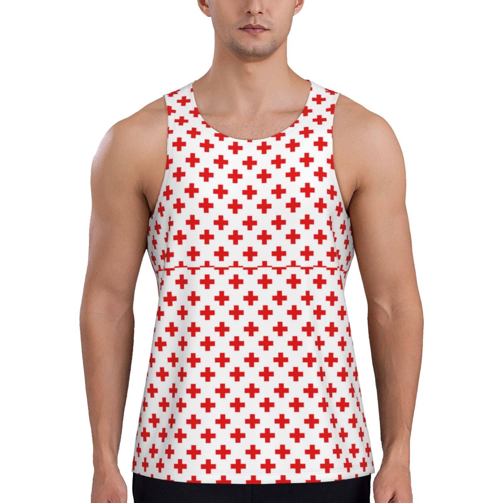 Cauagu Red Cross Print Men's Sleeveless Muscle Shirts,Tank Tops Quick ...