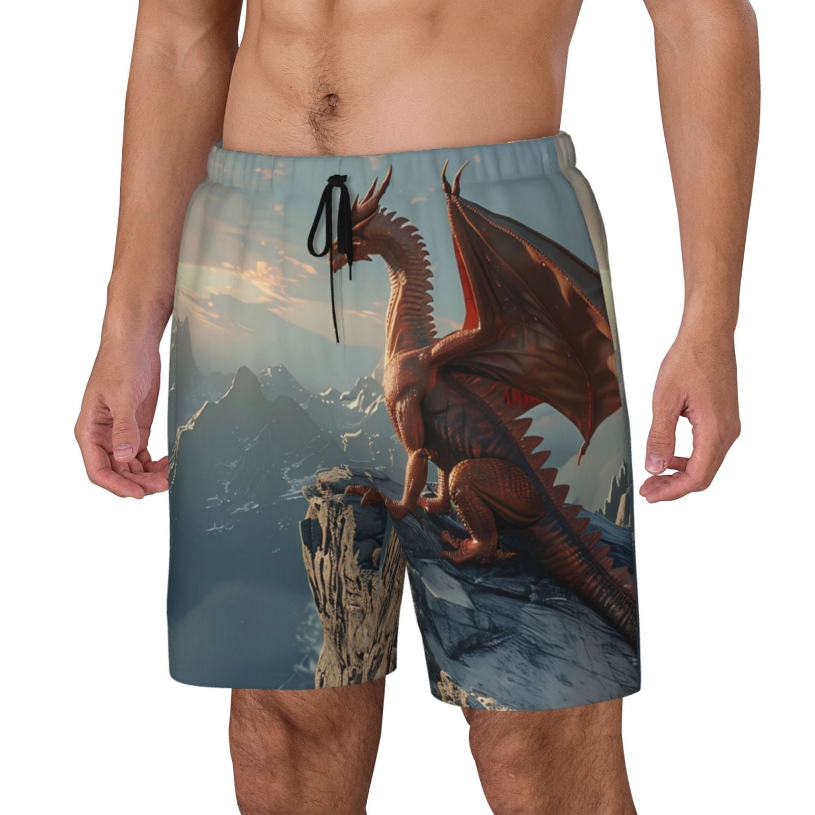 Cauagu Red Dragon Mountain Sunrise Print Mens Swim Trunks Quick Dry ...