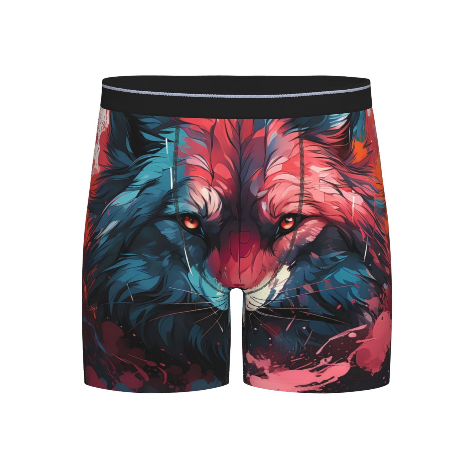 Cauagu Red Flame Wolf Head Print Men's Boxer Briefs, Funny & Cute ...