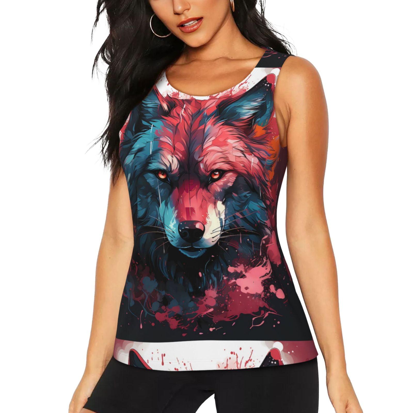 Cauagu Red Flame Wolf Head for Women's Workout Tank Tops Sleeveless ...