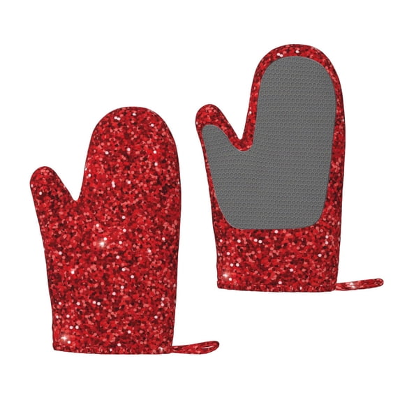 Cauagu Red Glitter Print Oven Mitts 2 Piece Set,BBQ Gloves Grilling ...