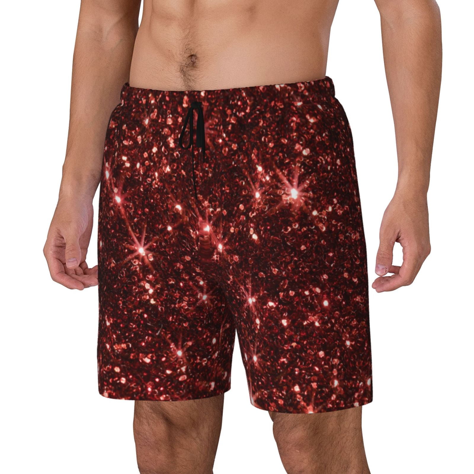 Cauagu Red Glitter Texture Print Mens Swim Trunks Quick Dry Board ...