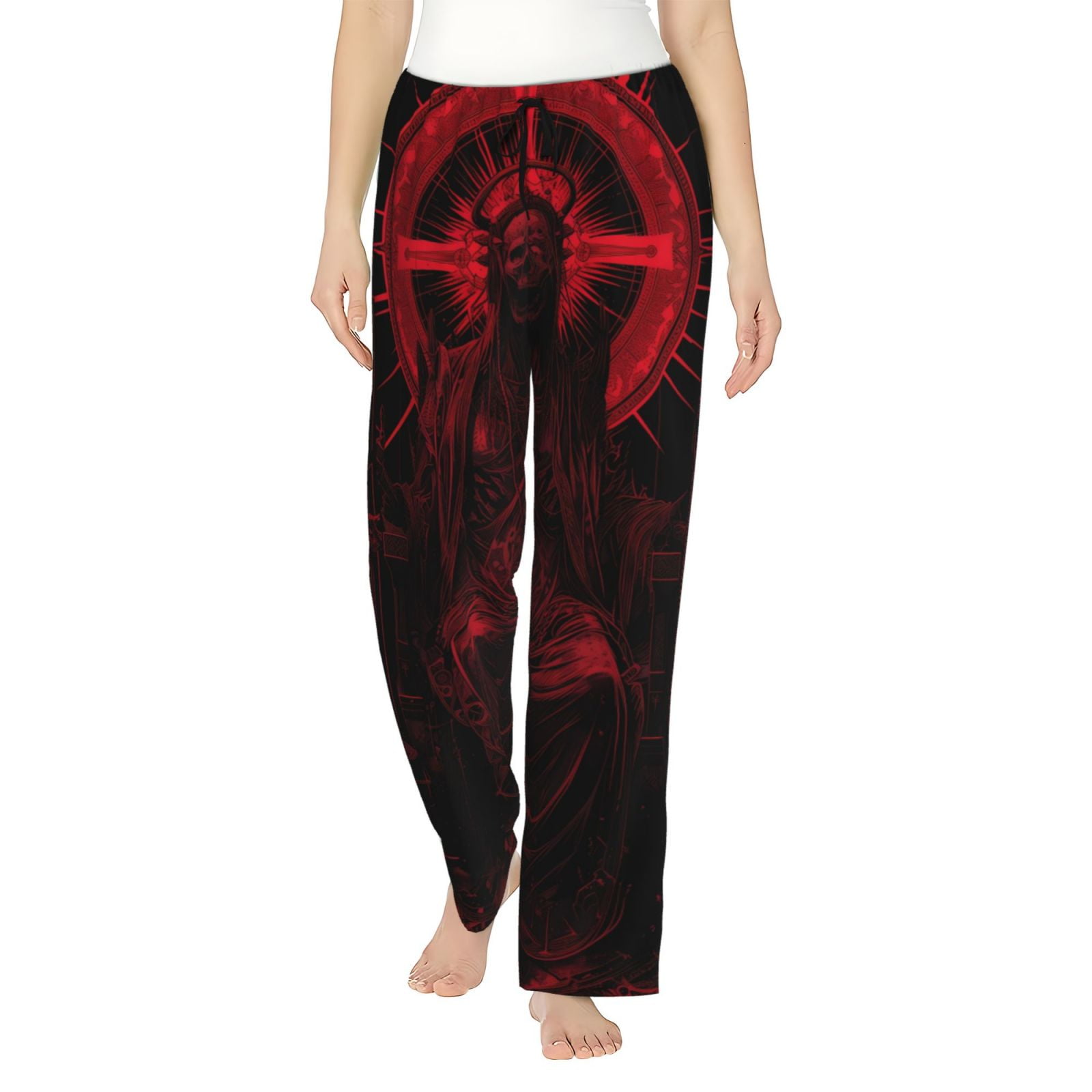 Cauagu Red Gothic Skeleton Throne Pajama Pants for Women Loose Fit Wide ...
