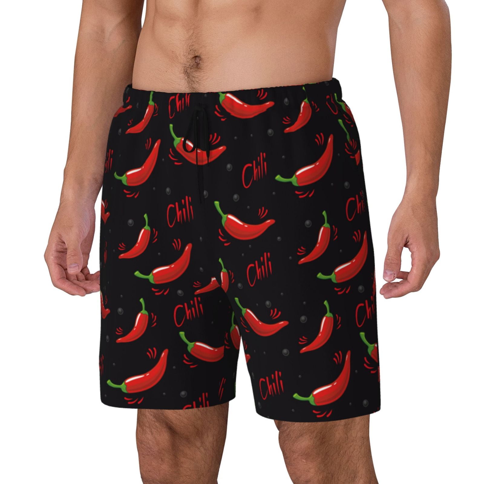 Cauagu Red Hot Chili Print Mens Swim Trunks Quick Dry Board Shorts Swim ...