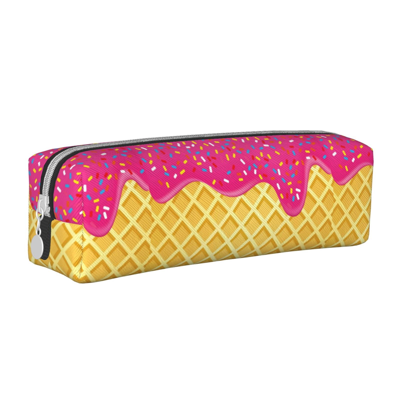 Cauagu Red Ice Cream Print Leather Pencil Pen Case - Stationery Bag ...