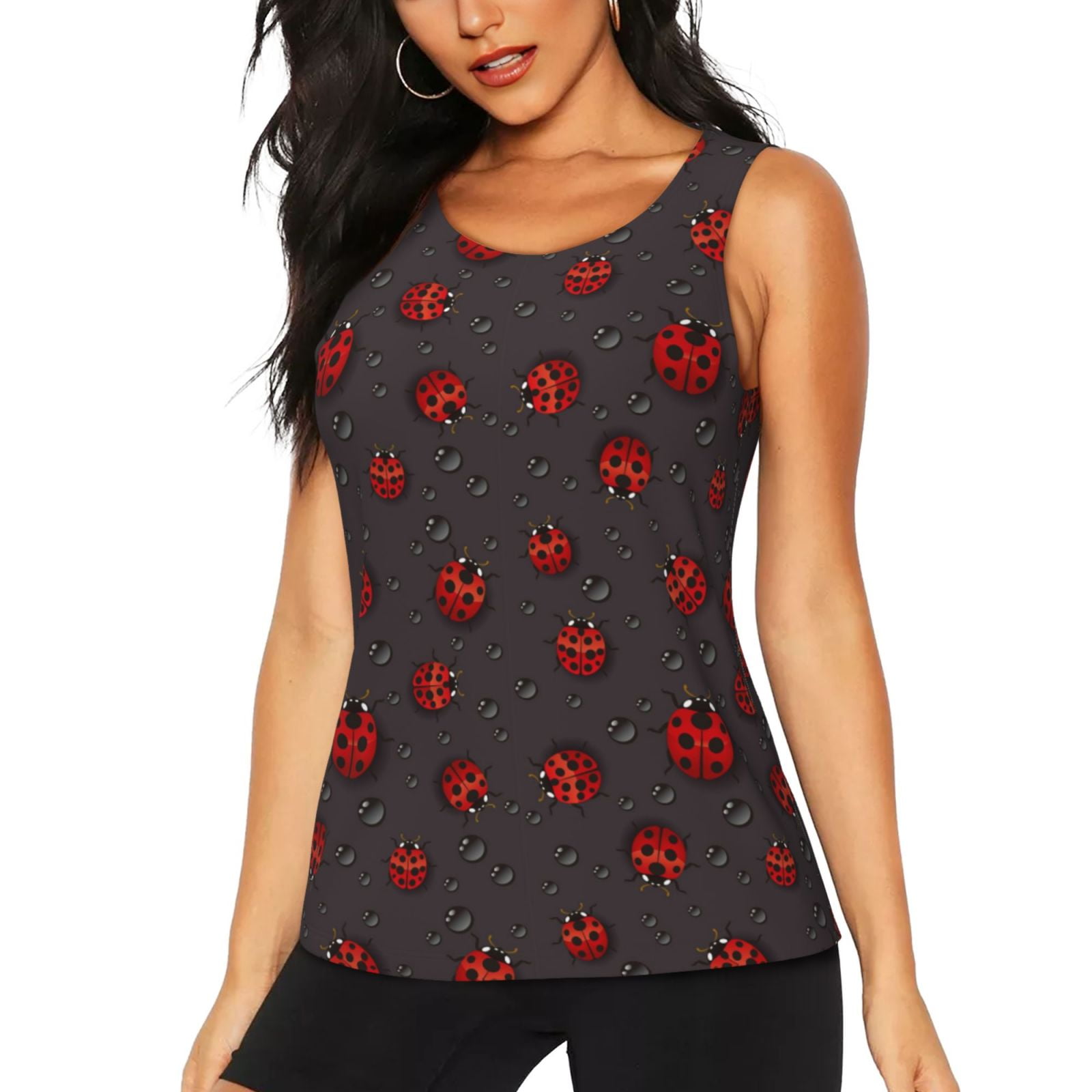 Cauagu Red Ladybugs On Dark Background for Women's Workout Tank Tops ...