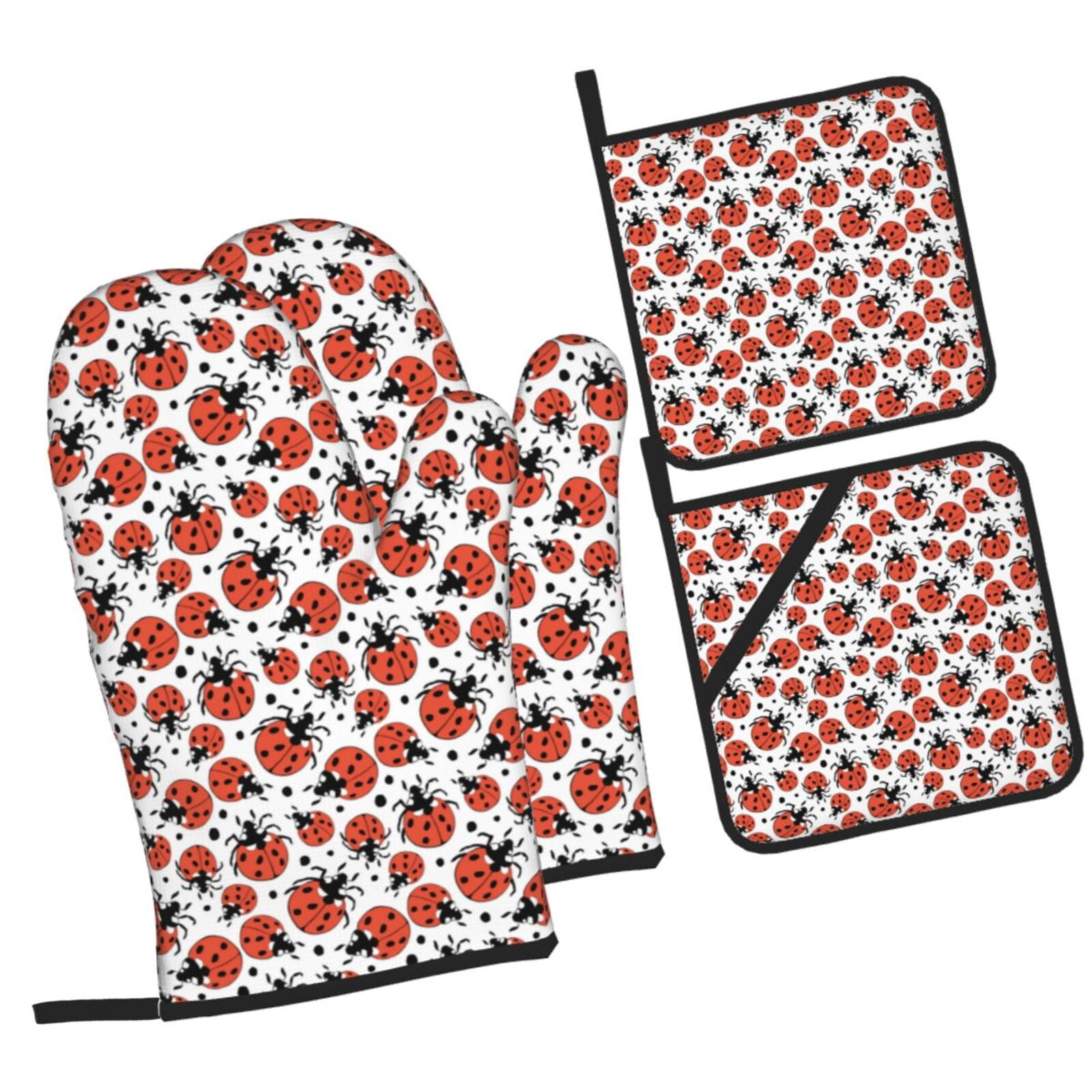 Cauagu Red Ladybugs Print Oven Mitts and Pot Holders 4 pcs Set,Extra ...