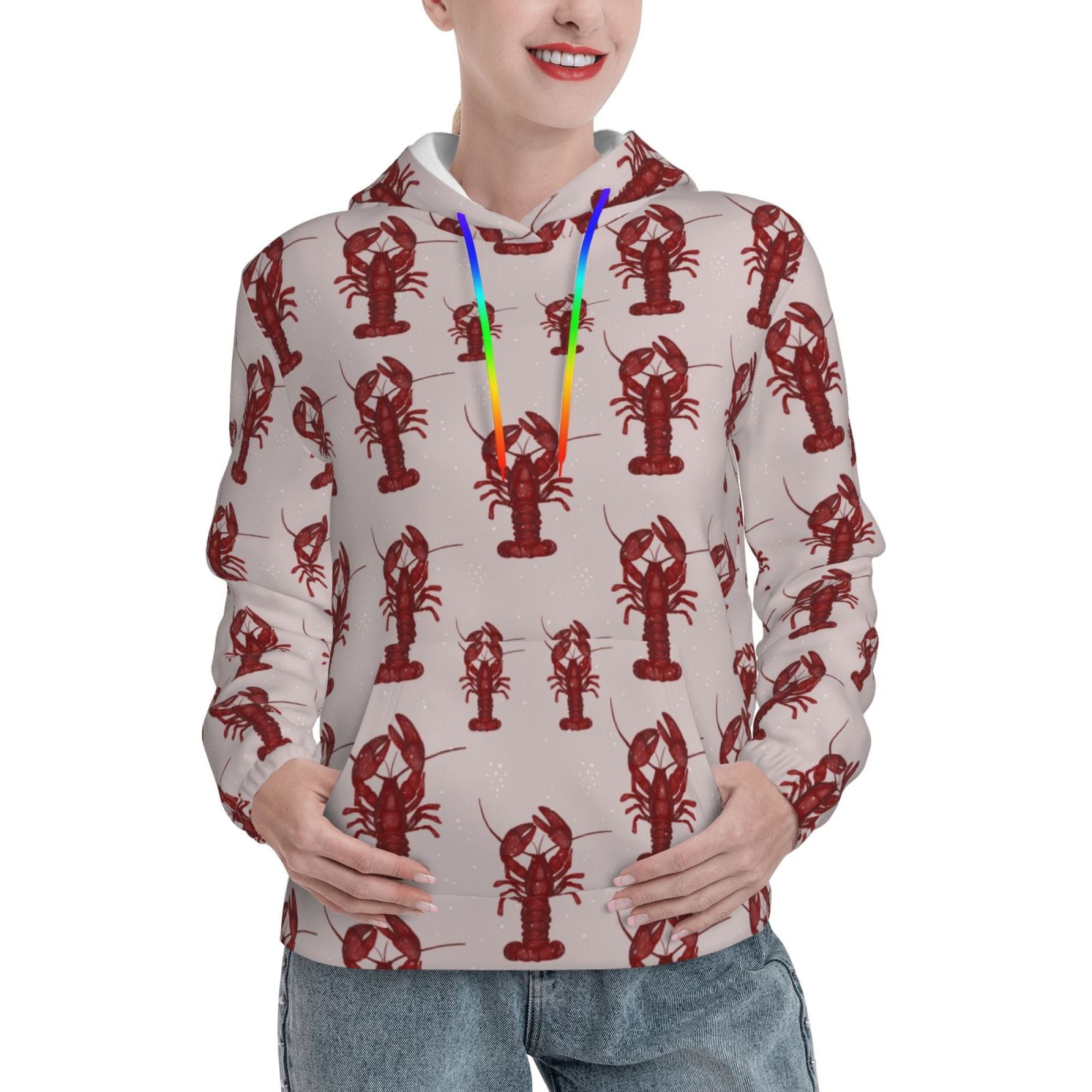 Cauagu Red Lobster With Claws for Women's Hooded Sweatshirts Pullover Hoodie for Women Fall ...