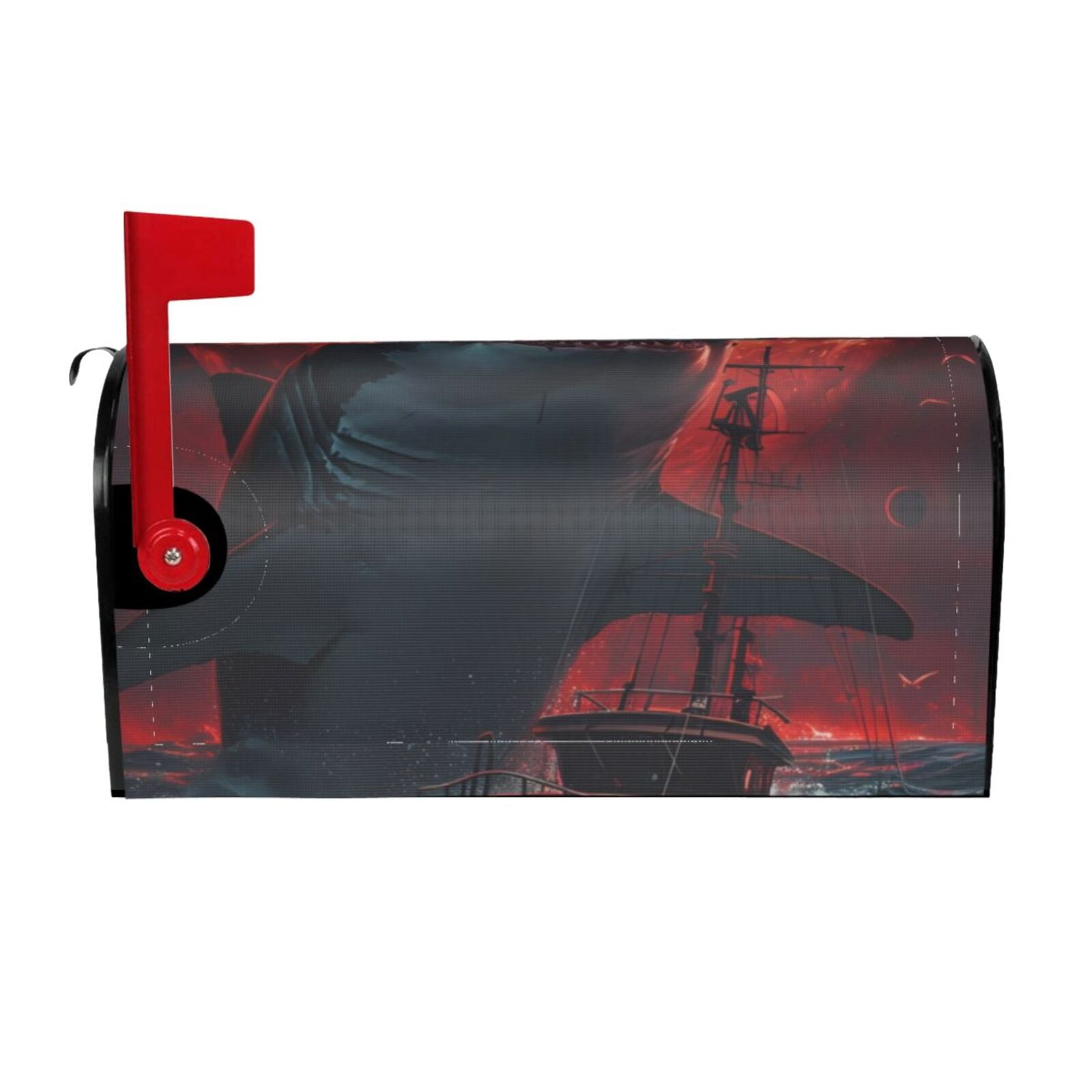 Cauagu Red Moon Shark Sailboat Pattern Magnetic Mailbox Covers, Mailbox ...