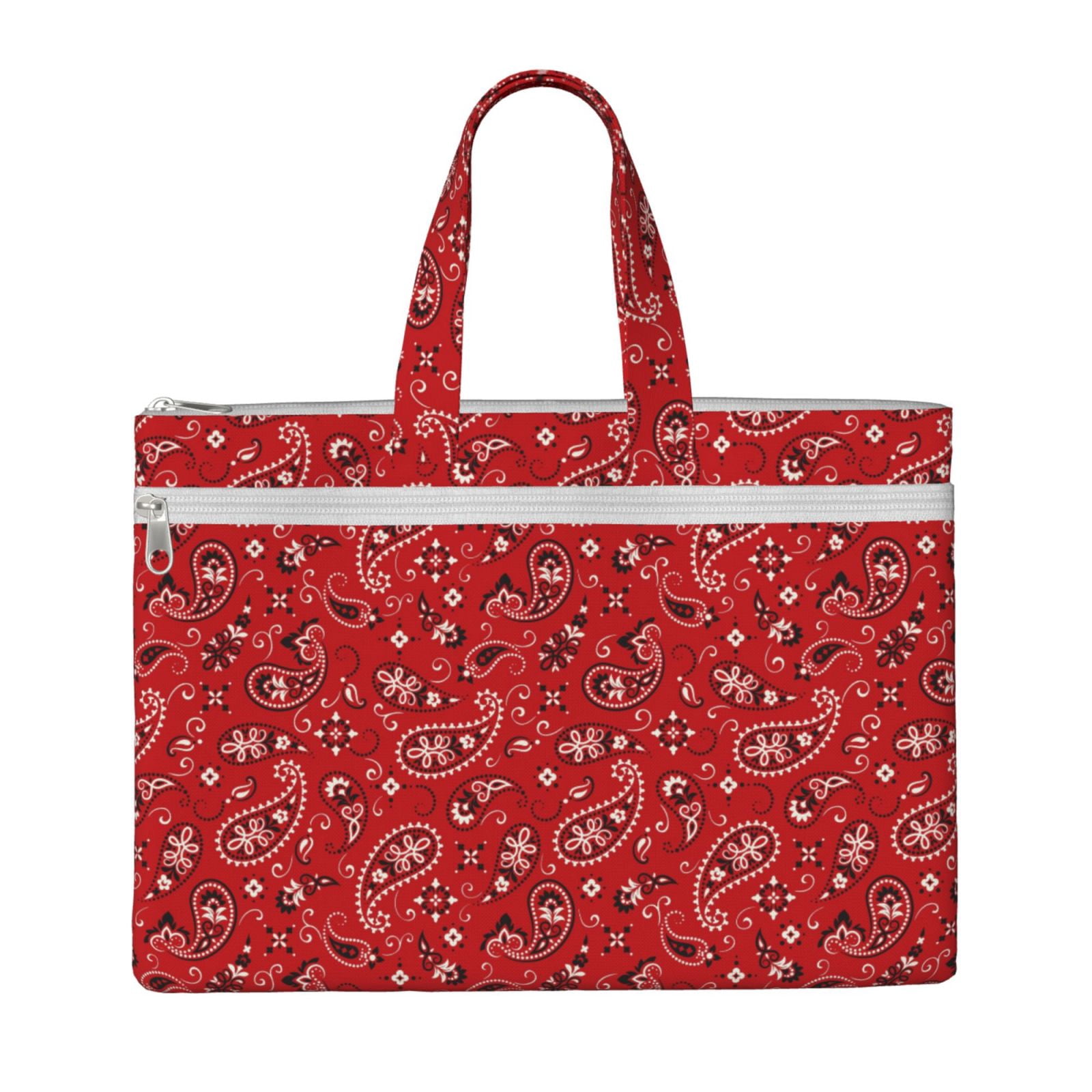Cauagu Red Paisley Floral Pattern Canvas Tote File Bag, Zipper Tote Bag ...
