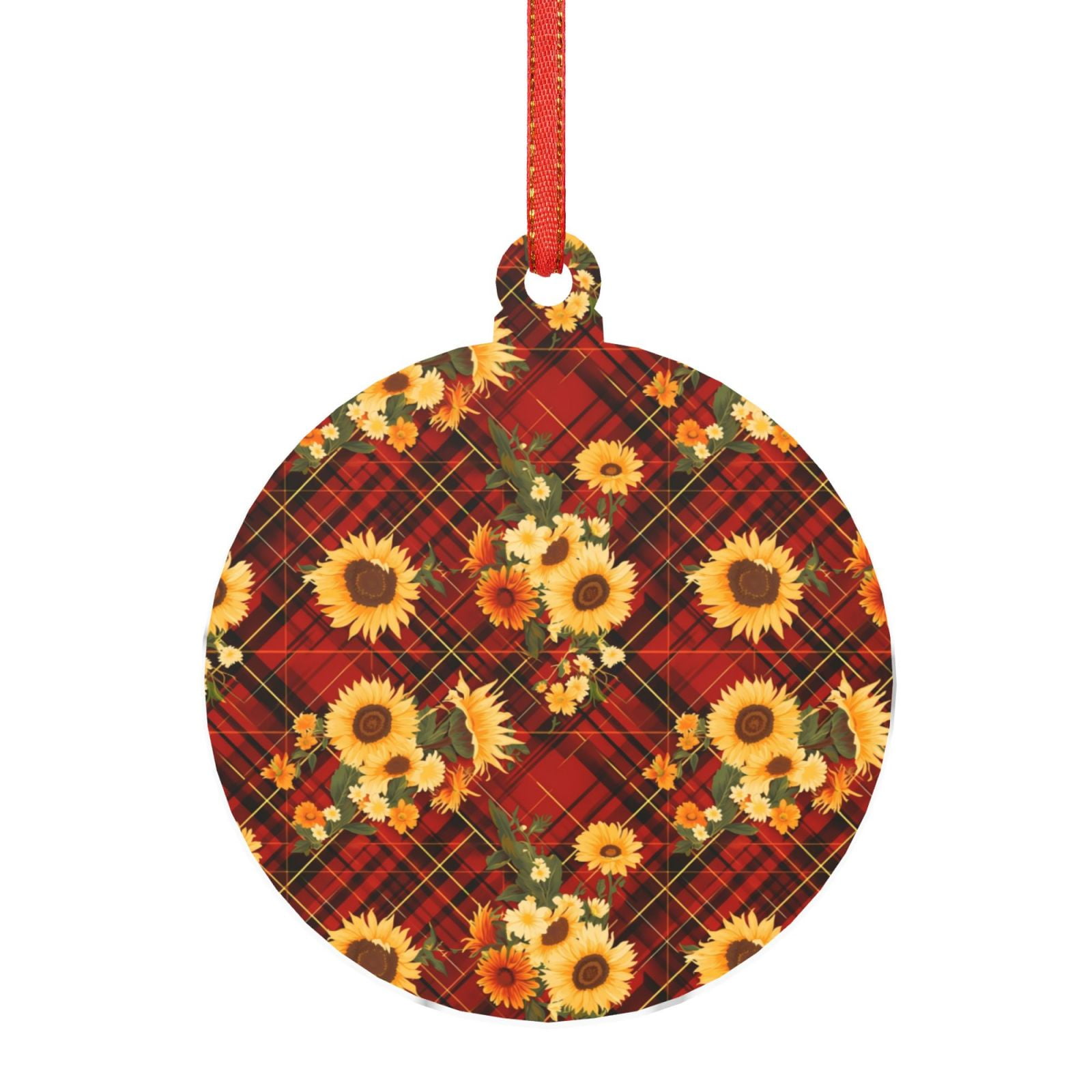 Cauagu Red Plaid Sunflower Pattern Acrylic Christmas Pendant,1-Pack ...