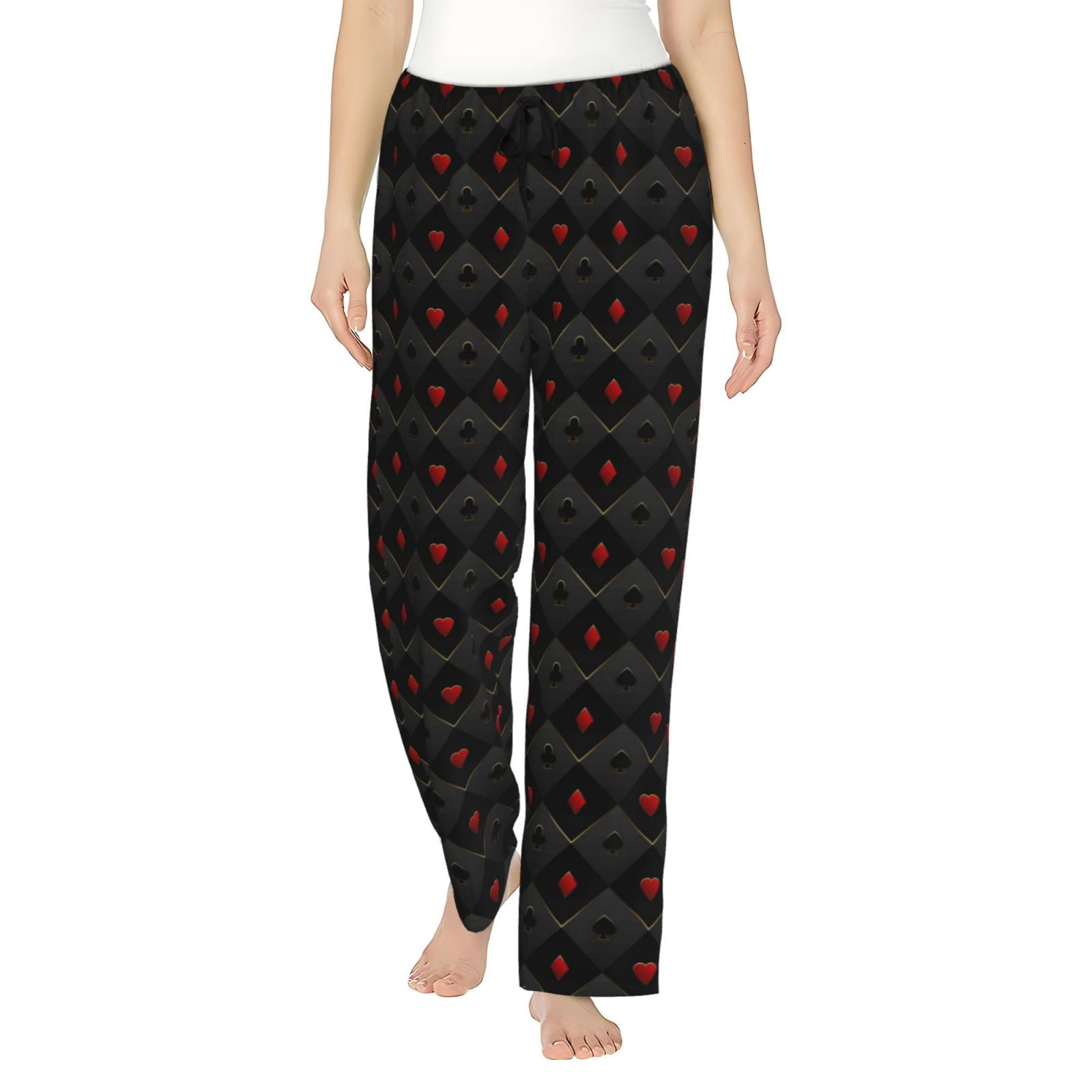 Cauagu Red Poker Pajama Pants for Women Loose Fit Wide Leg Trouser ...