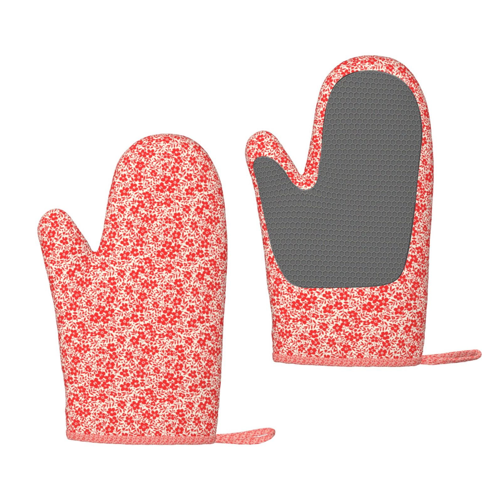 Cauagu Red Pretty Flowers Print Oven Mitts 2 Piece Set,BBQ Gloves ...
