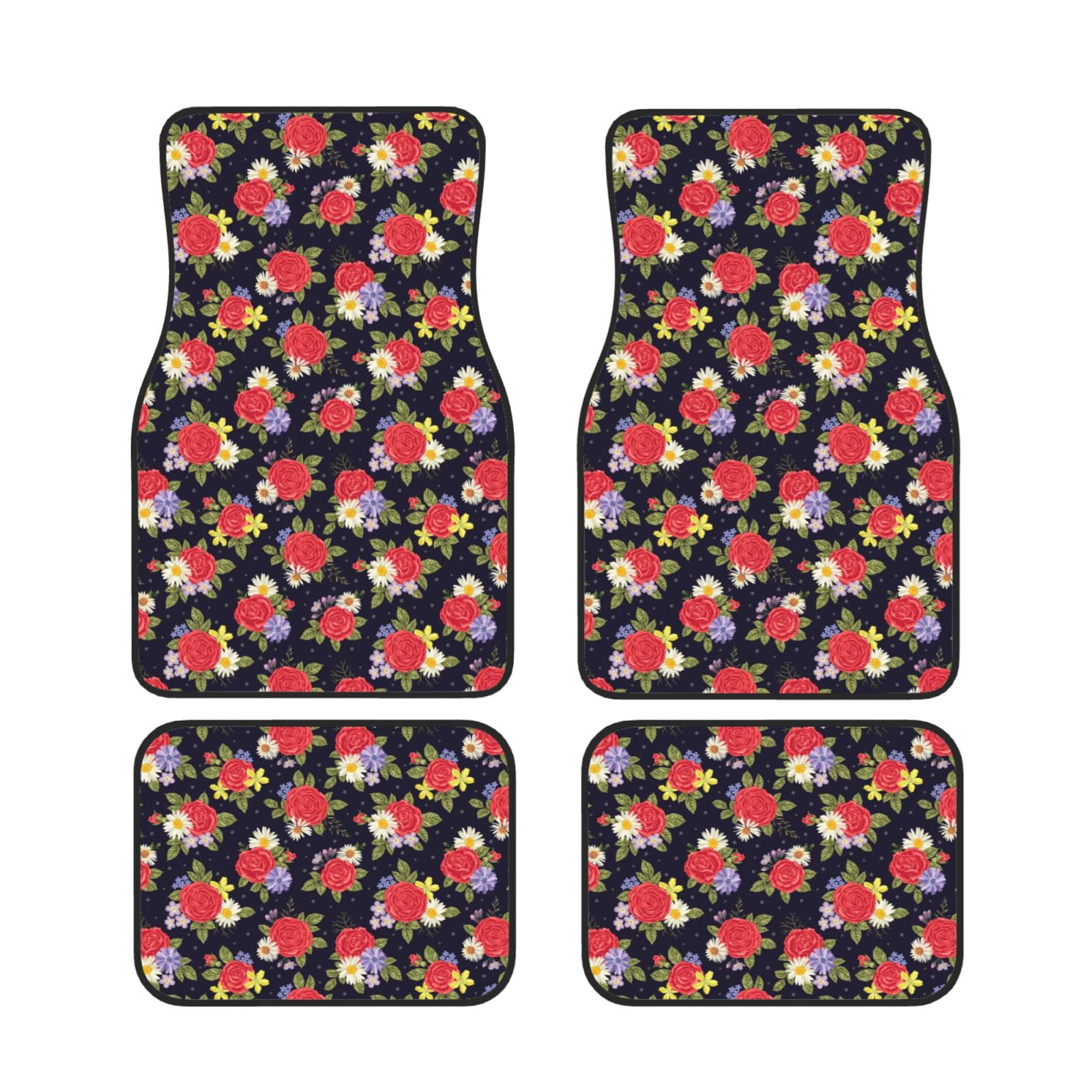 Cauagu Red Rose Flower Pattern Car Floor Mat Set of 4,Car Carpet Mats ...