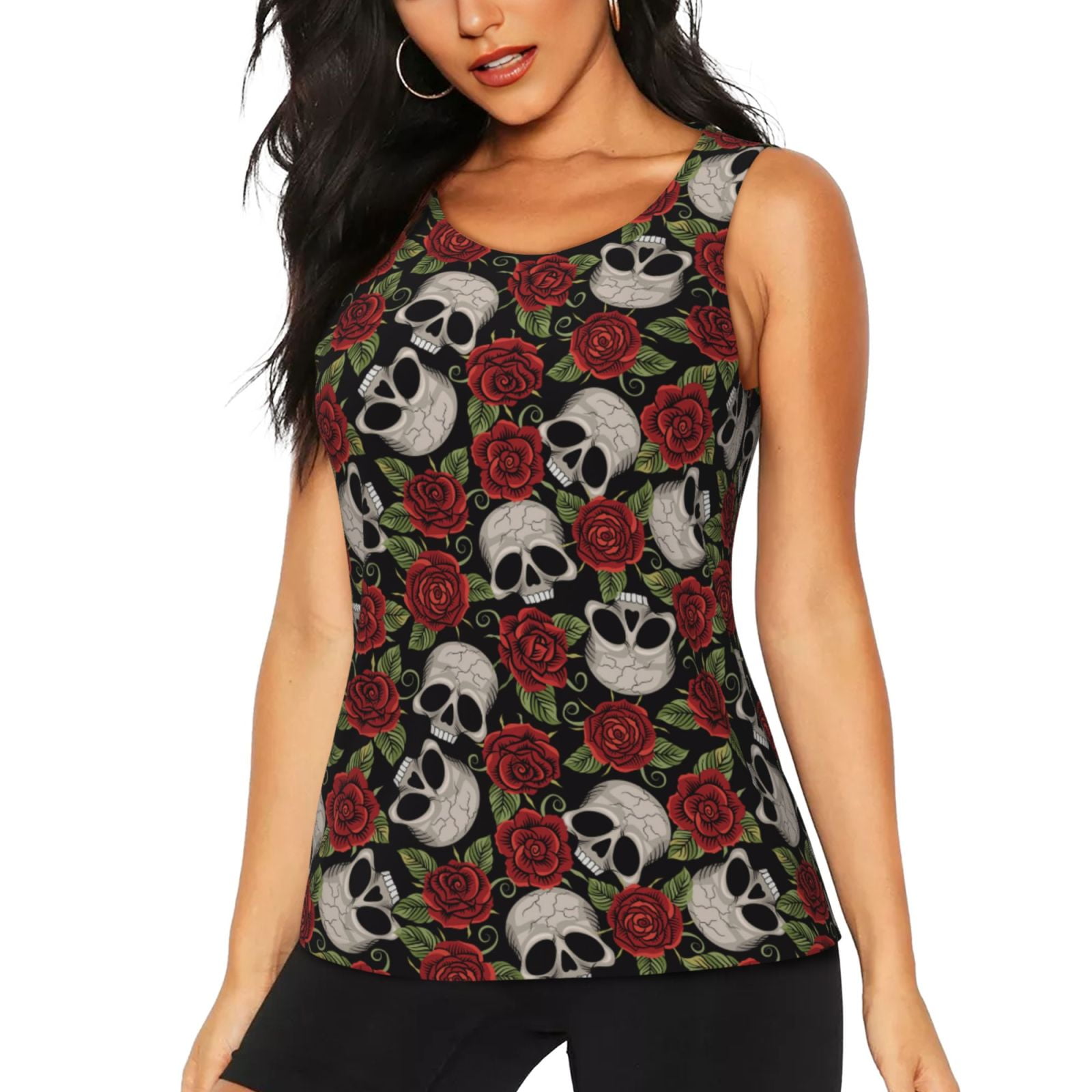 Cauagu Red Rose Skull for Women's Workout Tank Tops Sleeveless Running ...