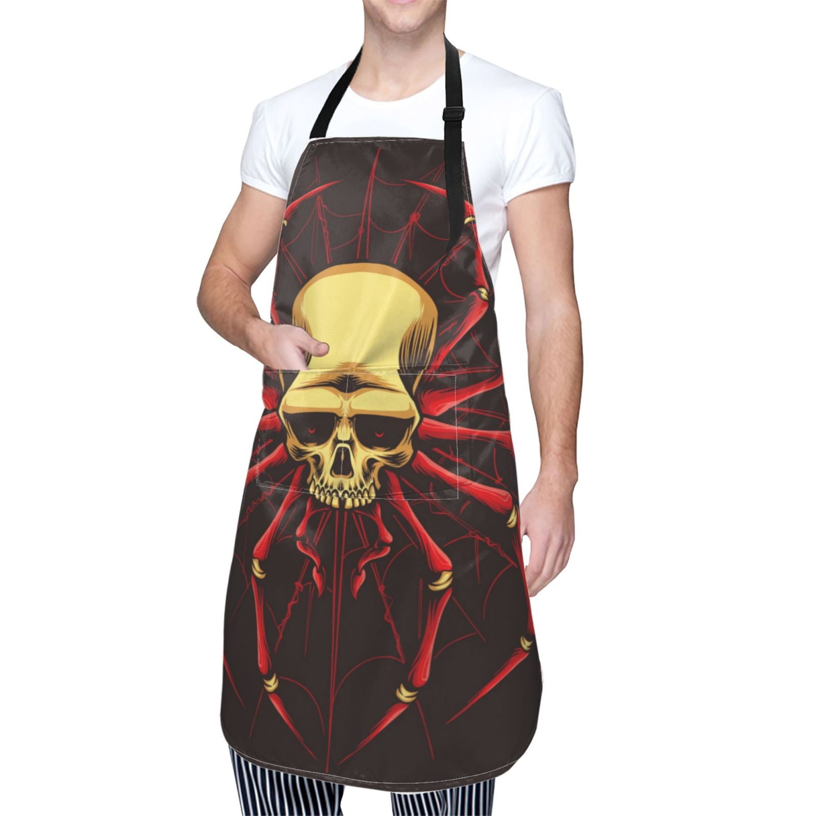 Cauagu Red Skull Spider Aprons with Pockets,Waterproof Apron for Women ...