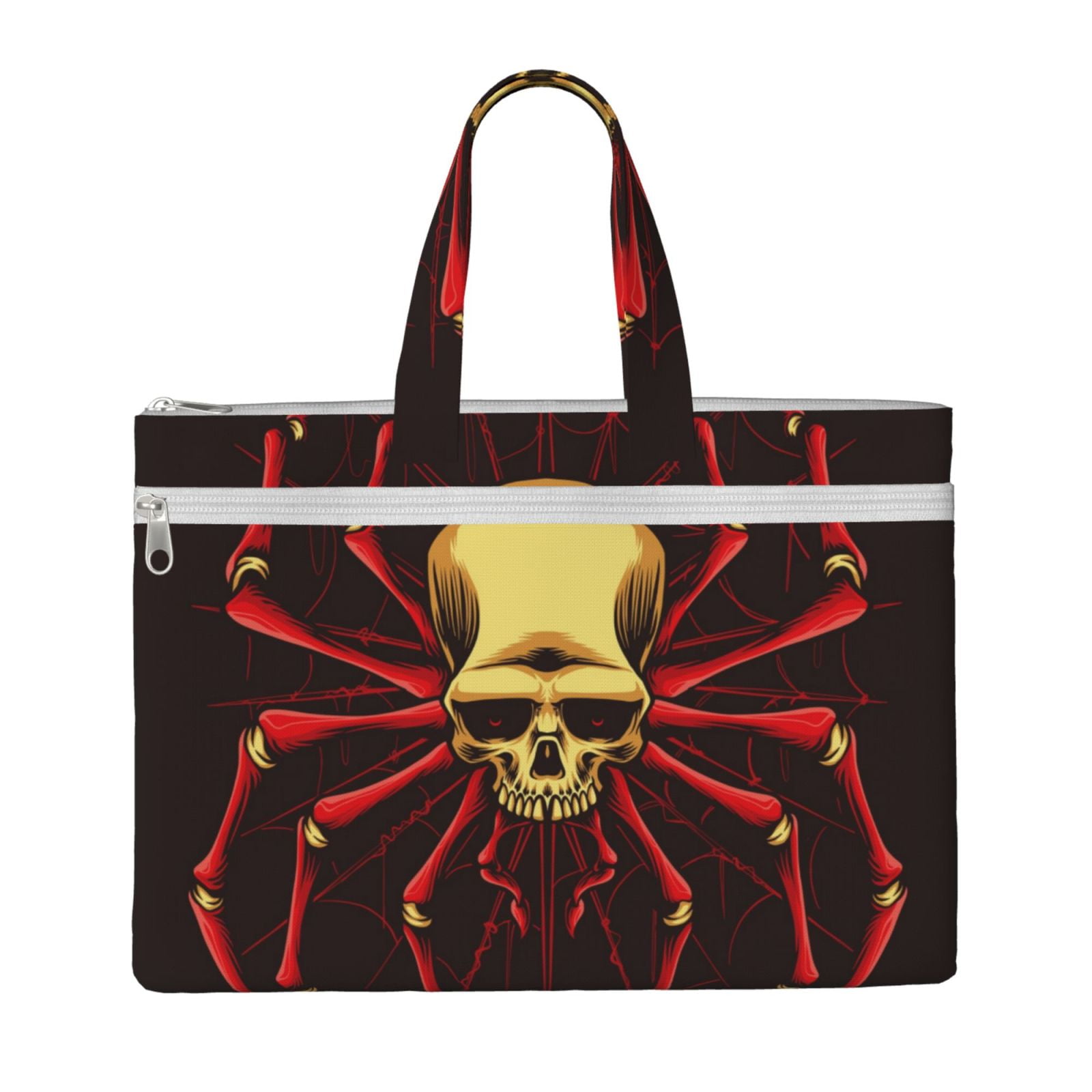 Cauagu Red Skull Spider Pattern Canvas Tote File Bag, Zipper Tote Bag ...
