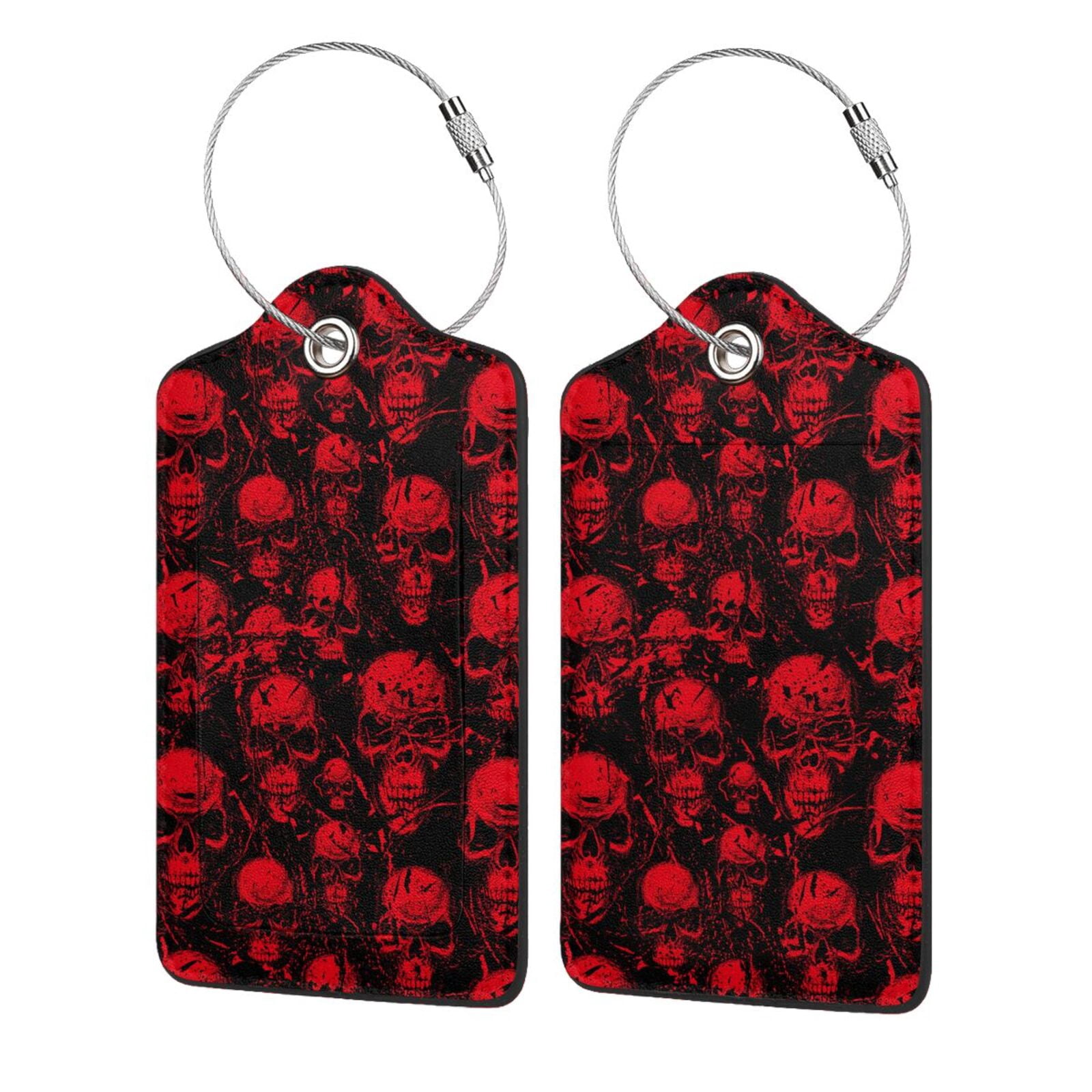 Cauagu Red Skulls Pattern Luggage Tags,Leather Luggage Tags ...
