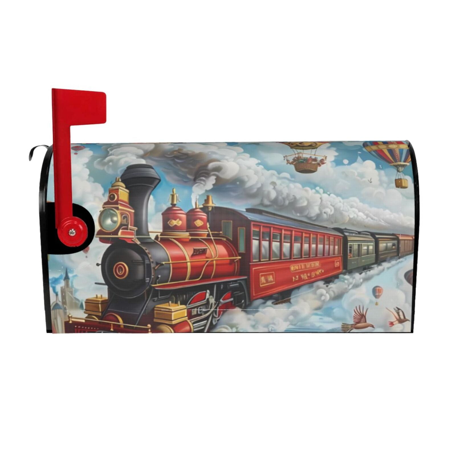 Cauagu Red Train Hot Air Balloon Pattern Magnetic Mailbox Covers ...