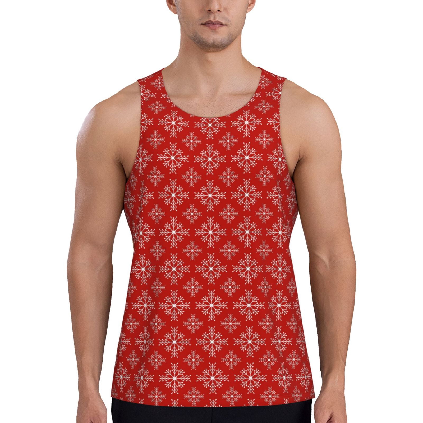 Cauagu Red White Snowflakes Print Men's Sleeveless Muscle Shirts,Tank ...