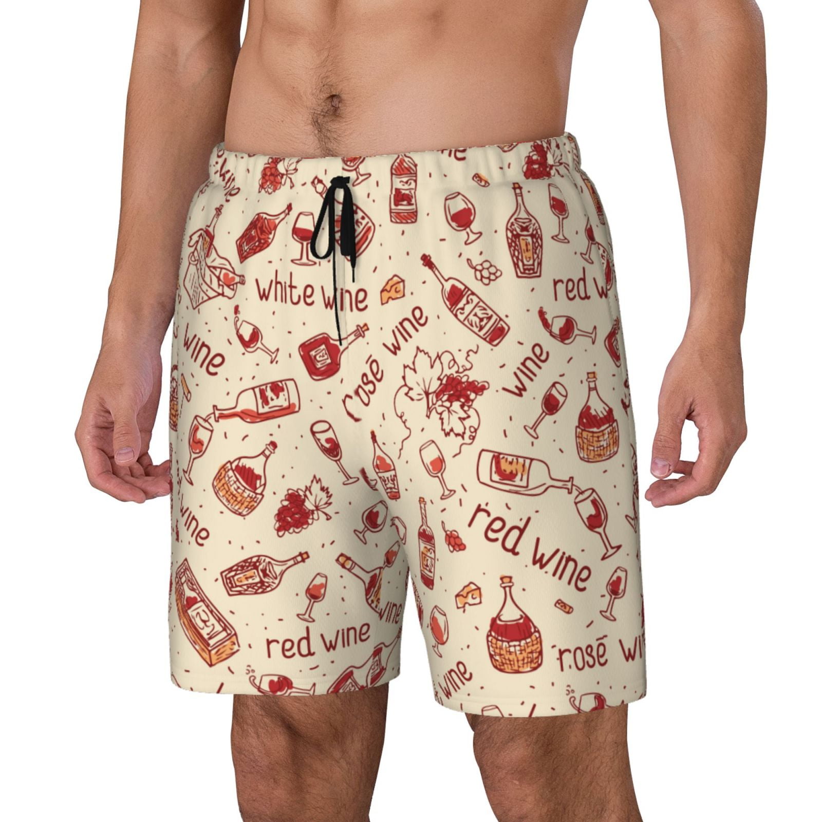 Cauagu Red Wine Print Mens Swim Trunks Quick Dry Board Shorts Swim ...