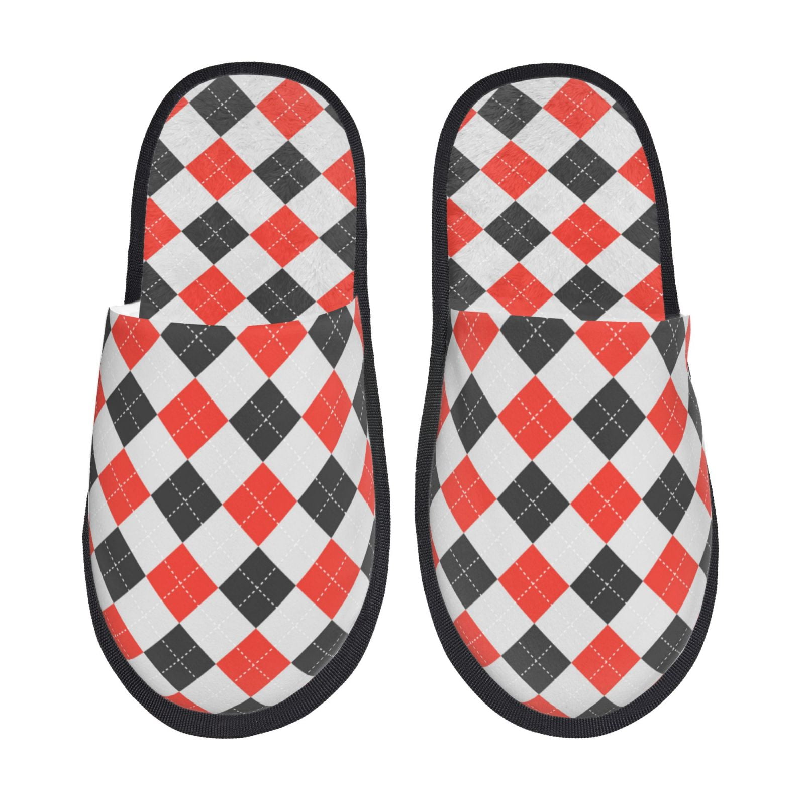 Cauagu Red and black argyle Print Cozy Indoor Slippers,Fuzzy House ...