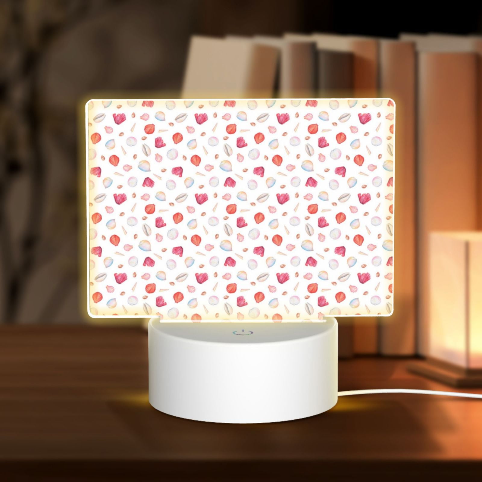 Cauagu Red coral and scallop seashell for Rectangle Acrylic Night Light ...