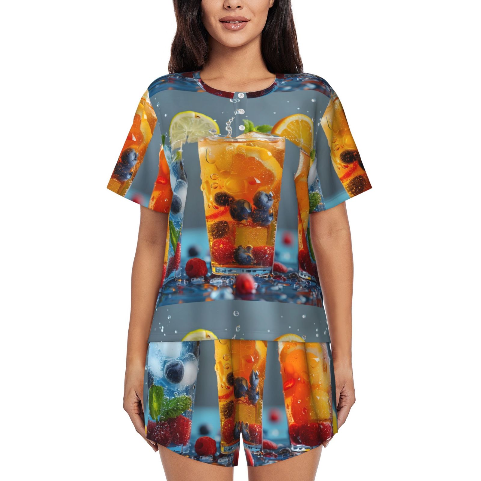 Cauagu Refreshing Fruit Infused Drinks for Women's Round Neck Pajama ...