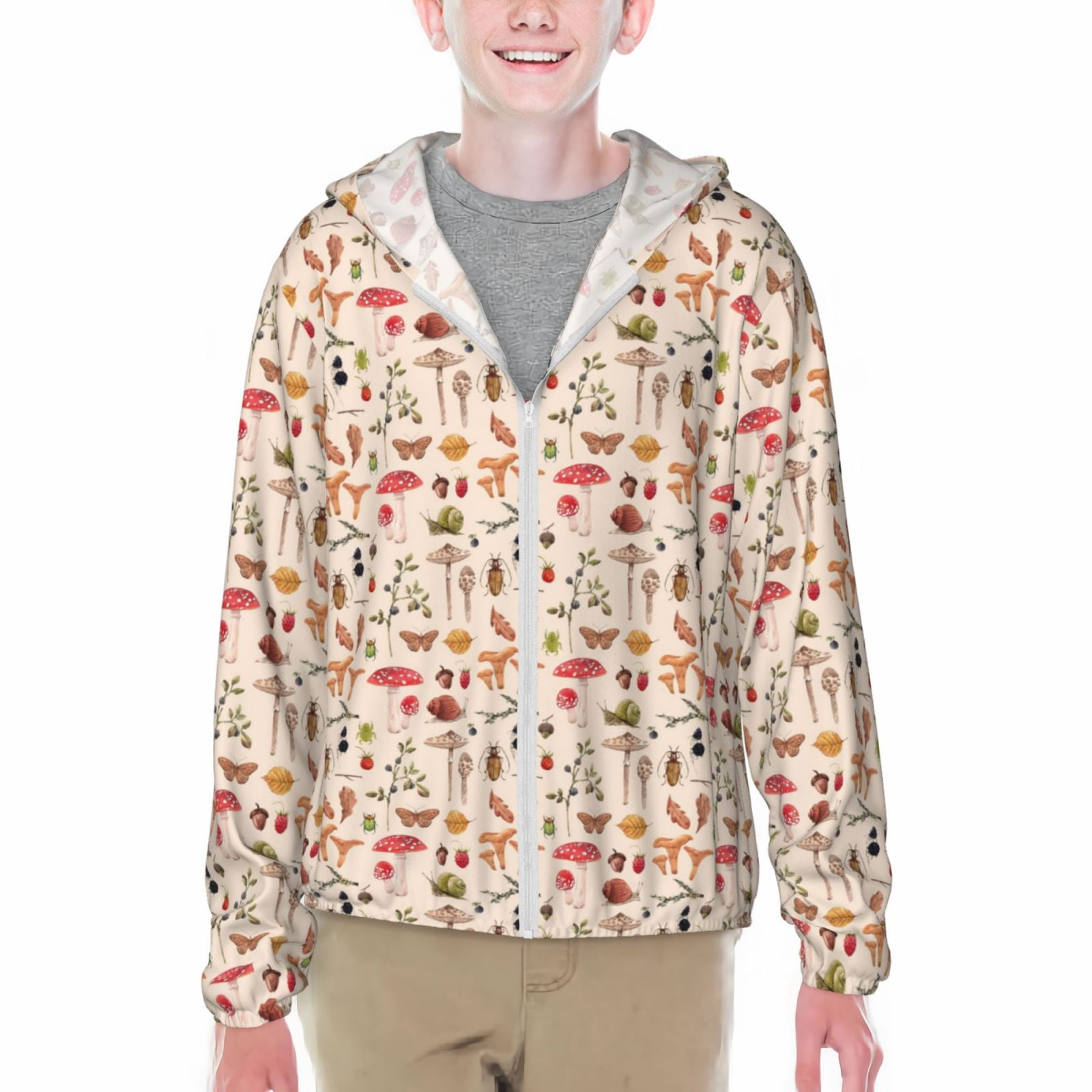 Cauagu Retro Autum Mushrooms Print Sun Protection Jacket for Teen,Full ...