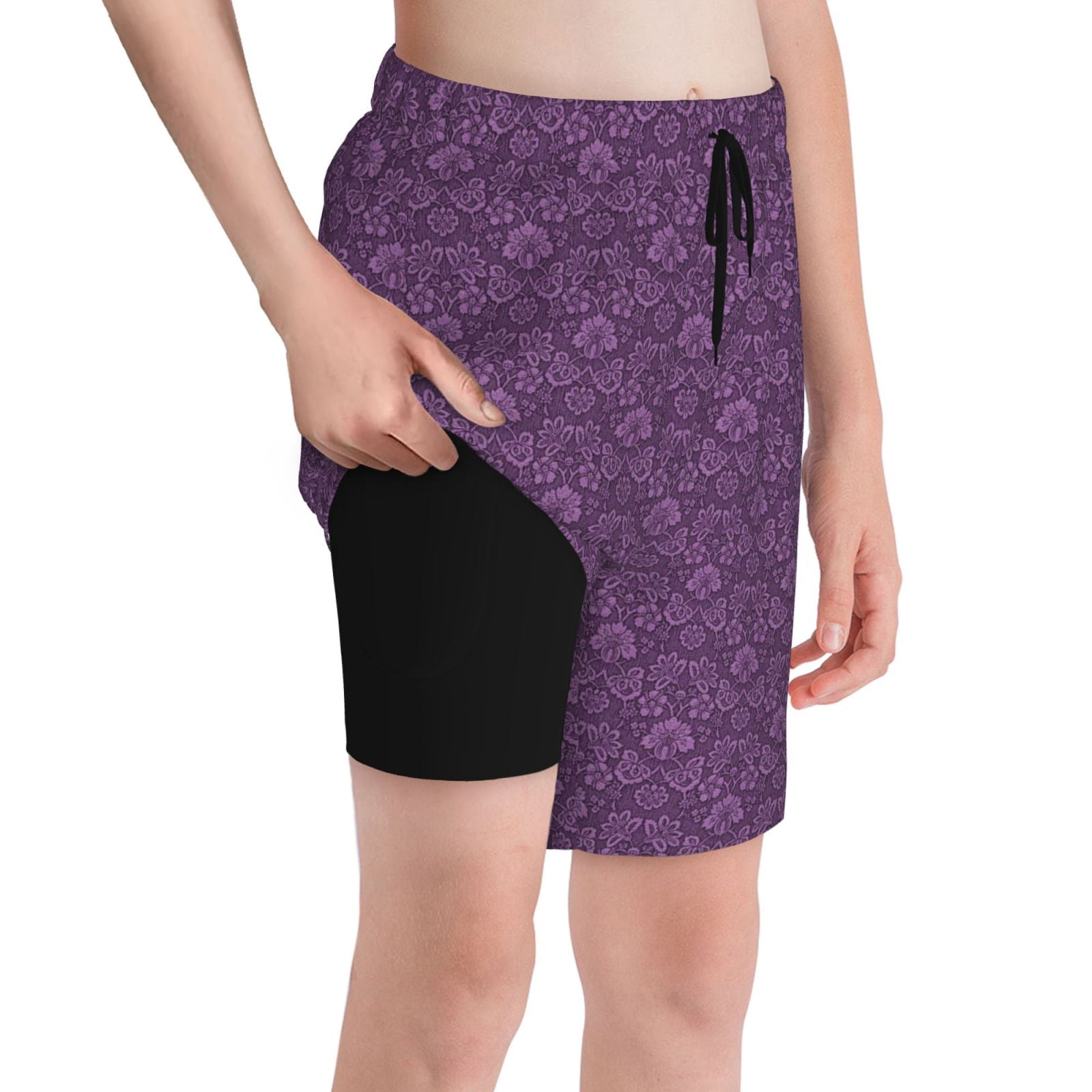 Cauagu Retro Florals Purple Print Swim Trunks for Men,Youth Boys Swim ...