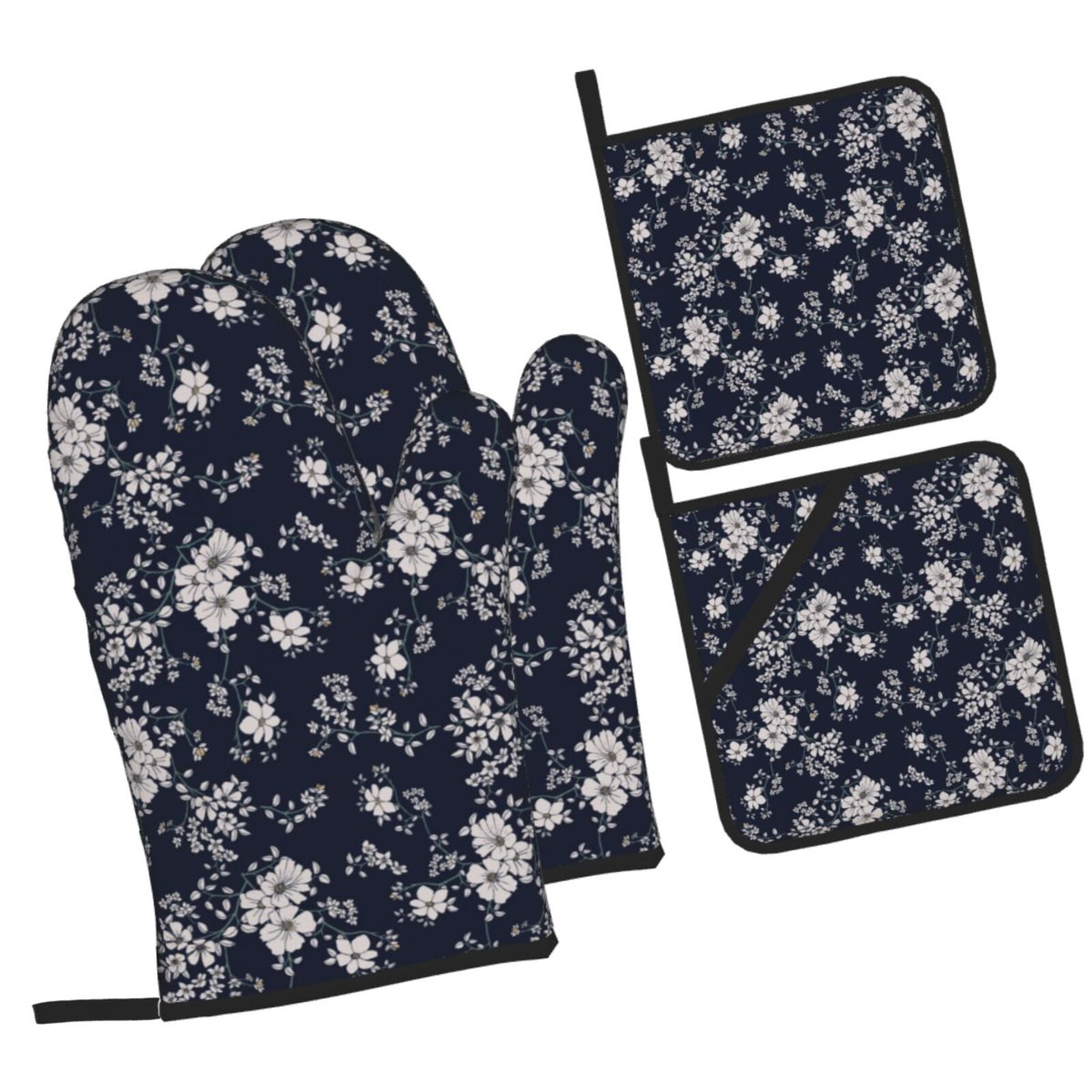 Cauagu Retro Flower Print Oven Mitts and Pot Holders 4 pcs Set,Extra ...