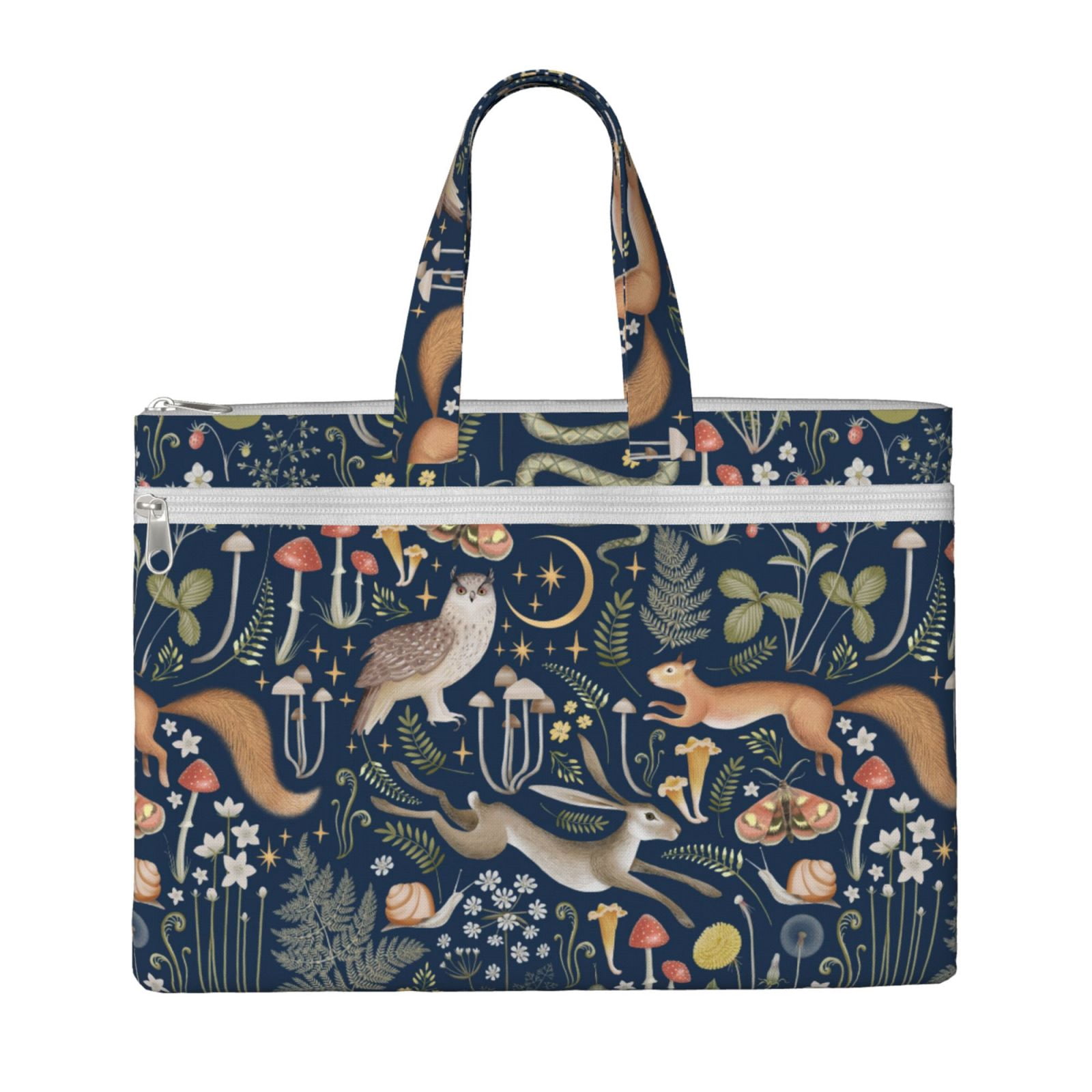 Cauagu Retro Forest Animals Pattern Canvas Tote File Bag, Zipper Tote ...