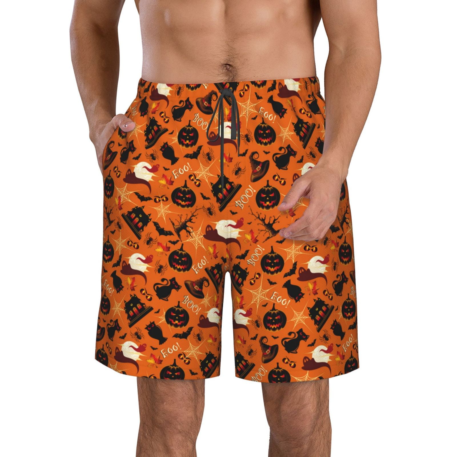 Cauagu Retro Halloween Print Men's Swim Trunks,Hawaiian Bathing Suit ...