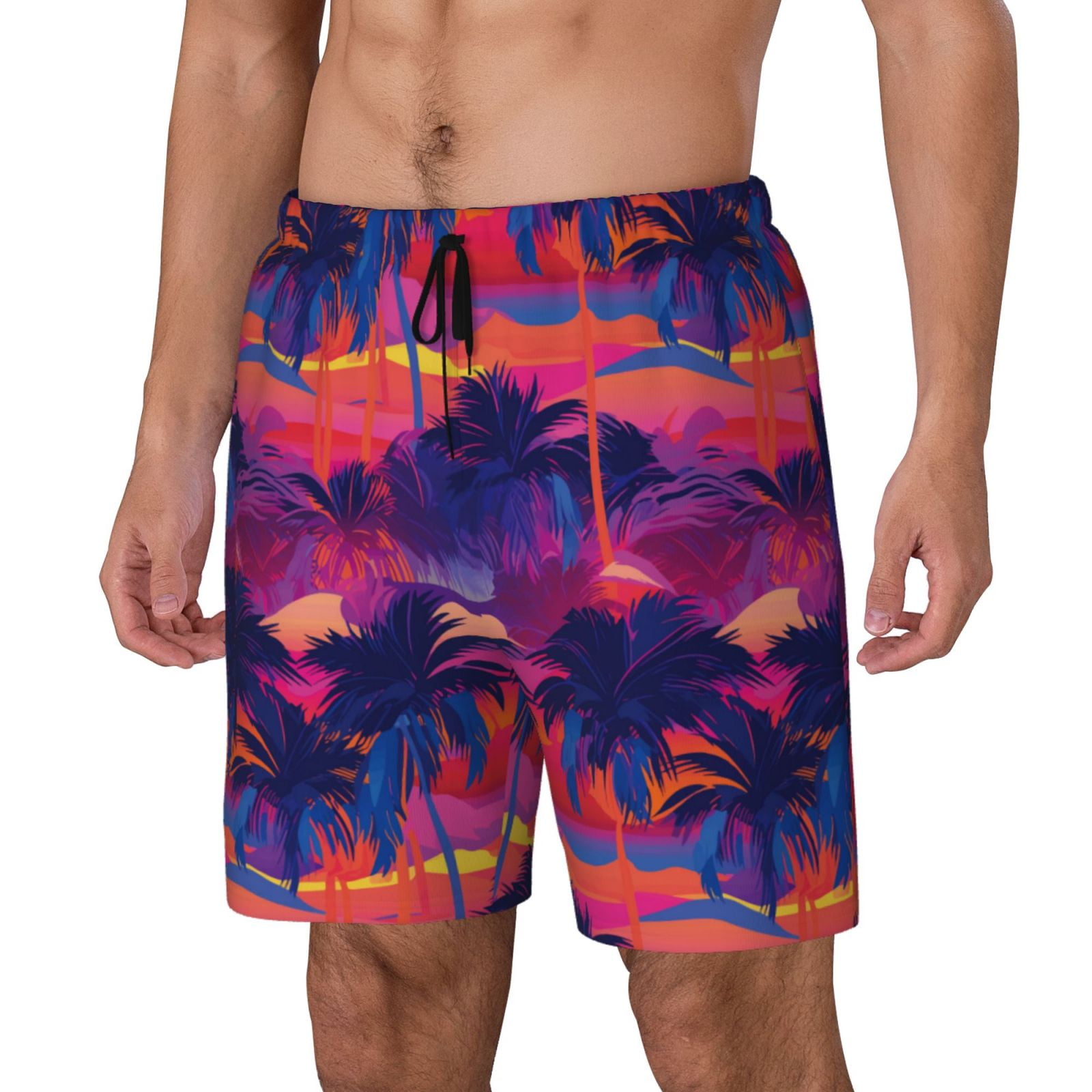 Cauagu Retro Palms Print Mens Swim Trunks Quick Dry Board Shorts Swim ...