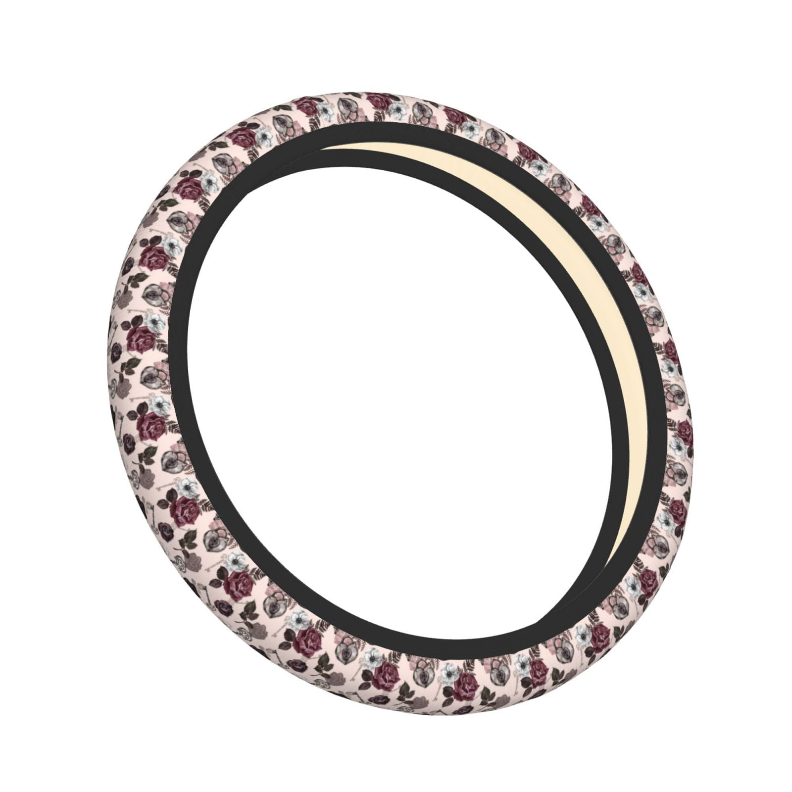 Cauagu Retro Red Black Roses Print Car Steering Wheel Cover - Universal ...