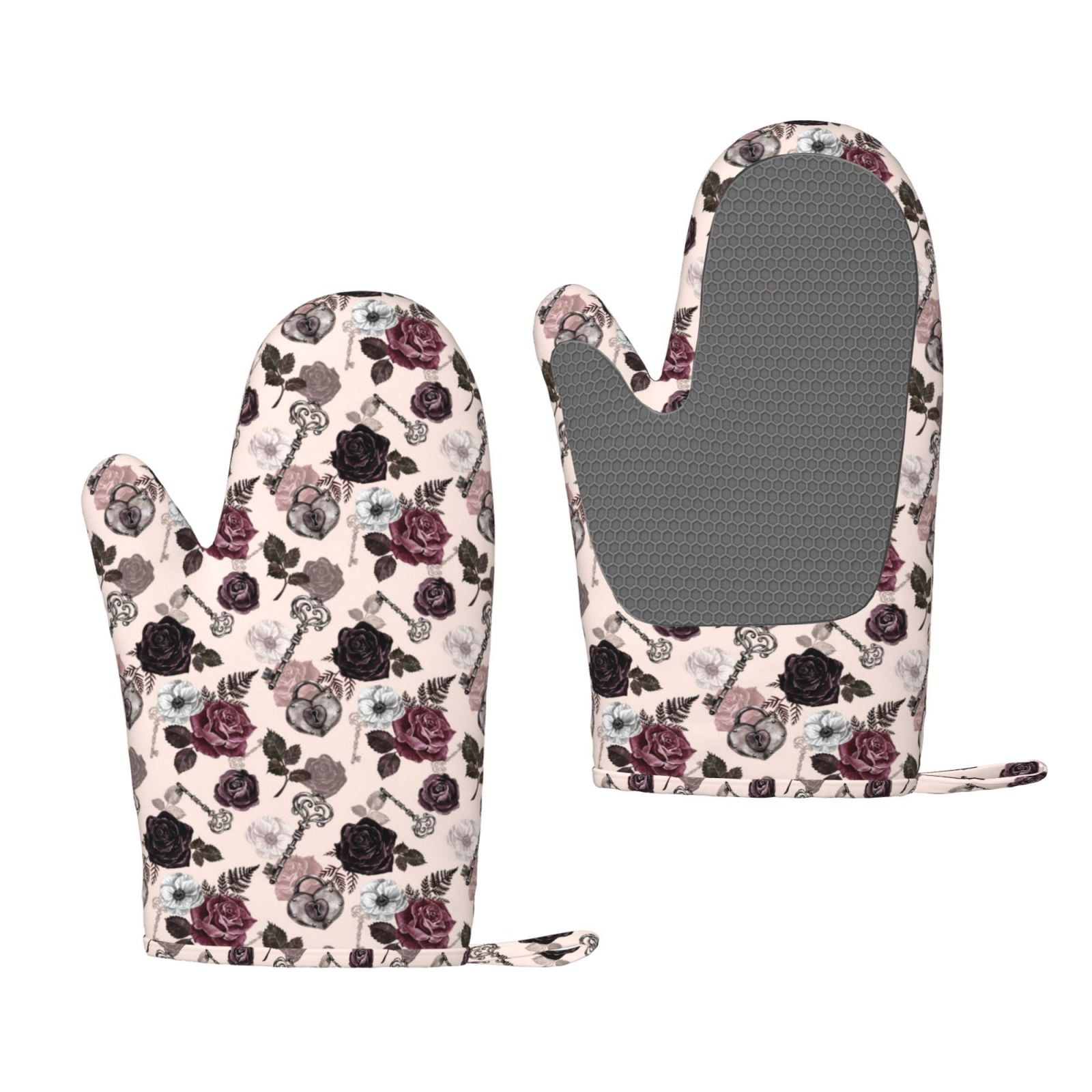 Cauagu Retro Red Black Roses Print Oven Mitts 2 Piece Set,BBQ Gloves ...