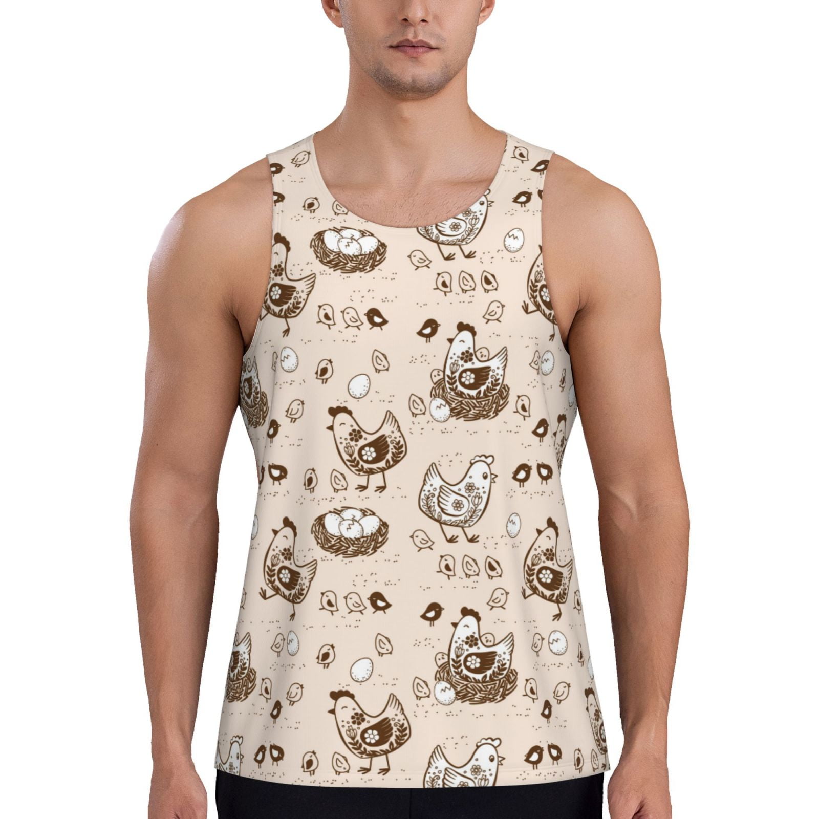 Cauagu Retro Rooster Print Men's Sleeveless Muscle Shirts,Tank Tops ...